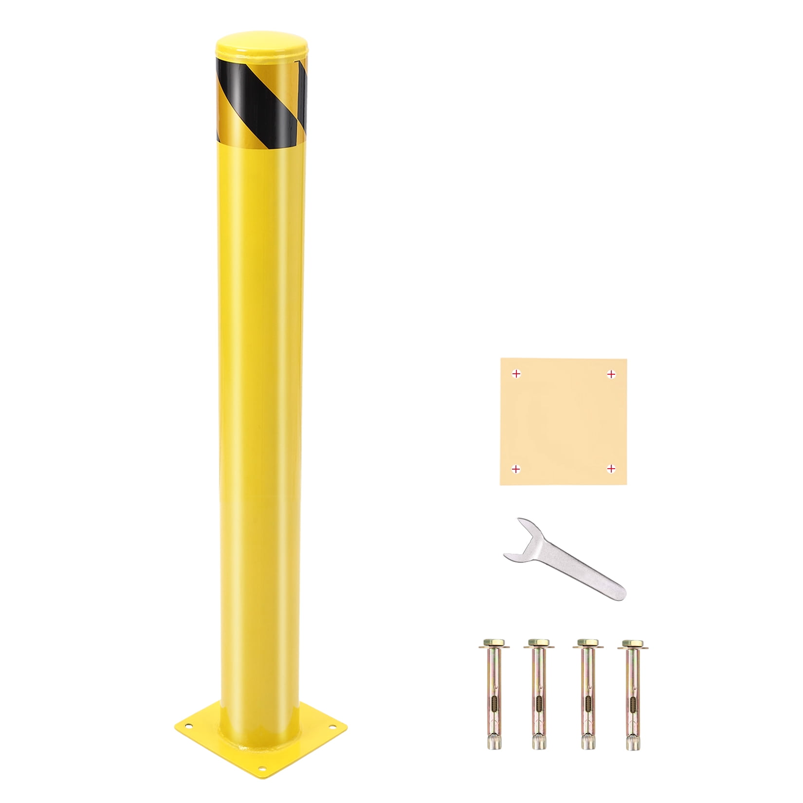 Safety Bollard, 36 inch Steel Parking Bollard Post with 4 Anchor Bolts ...