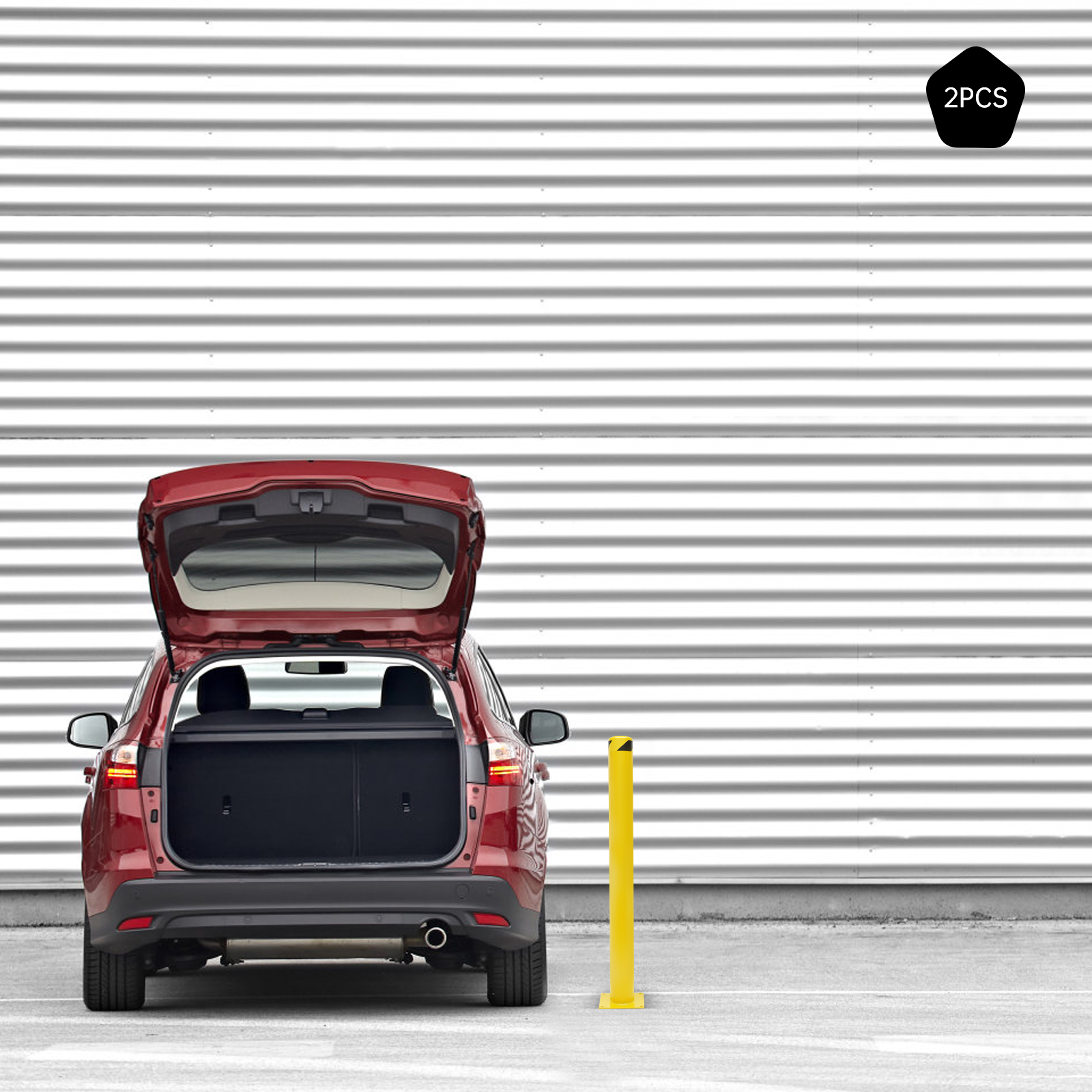 Safety Bollard Kit, Impact-Resistant Q235 Steel, Powder Coated Yellow ...