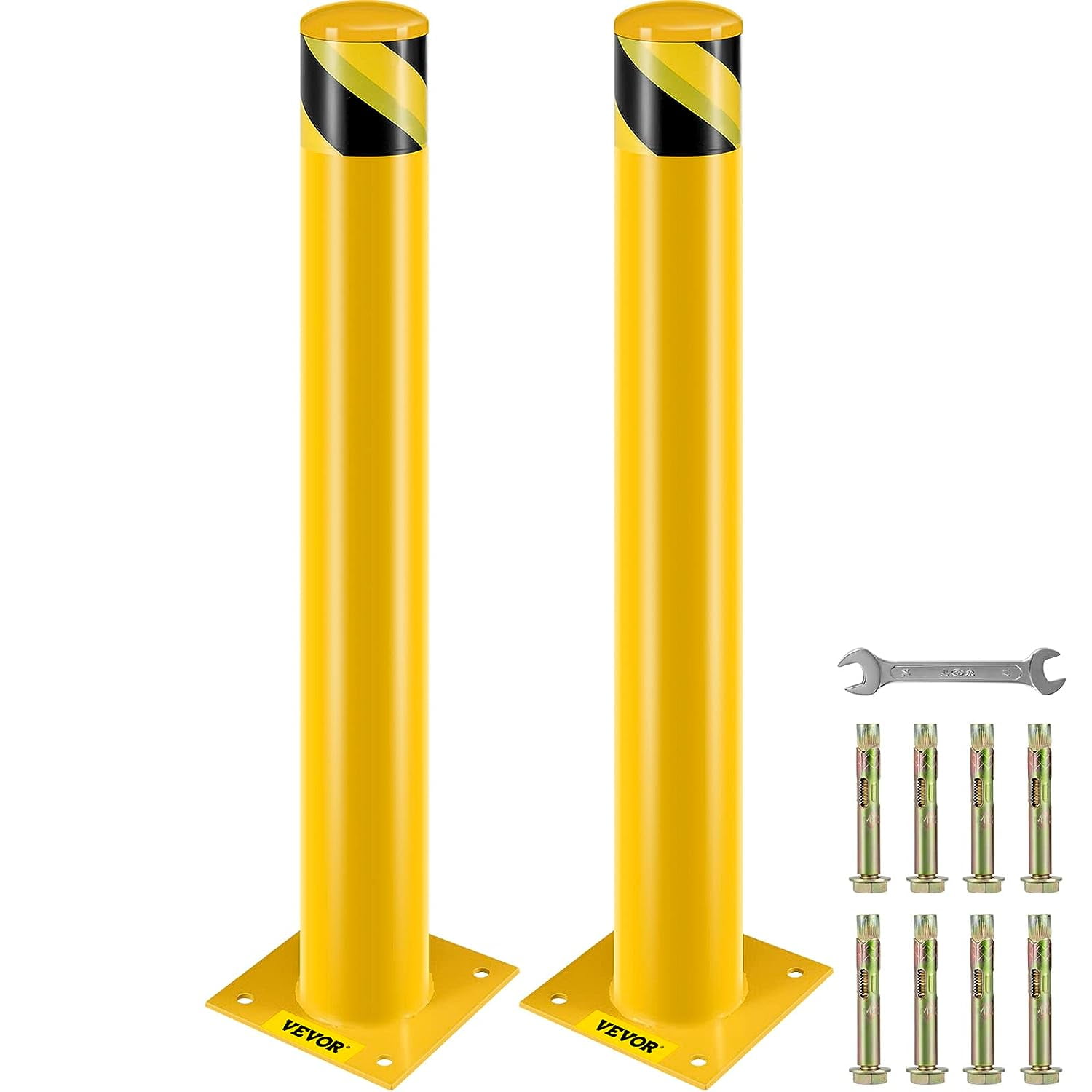 Safety Bollard Post, 42 Inch Steel Parking Bollards with 4 Anchor Bolts ...