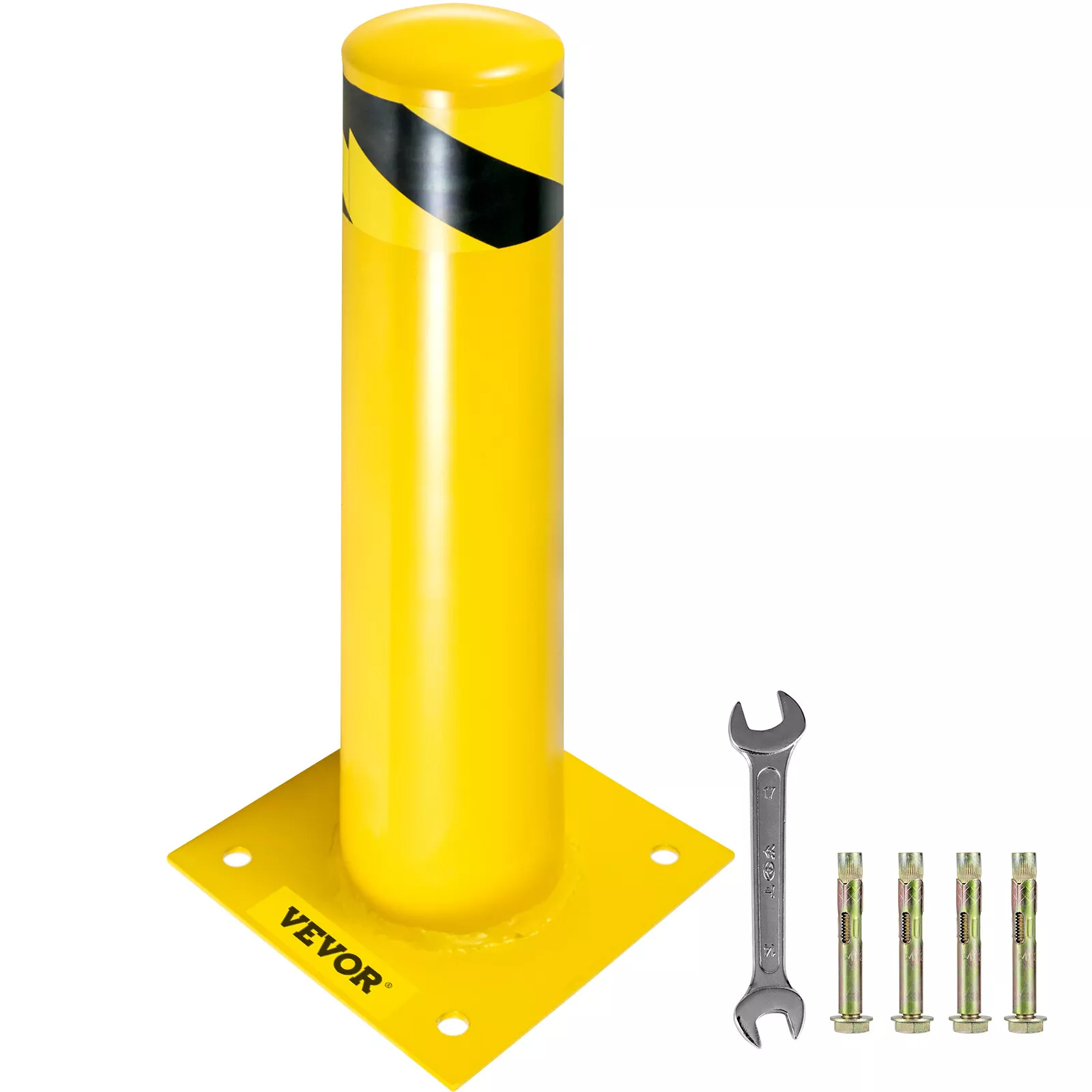 Safety Bollard Post Yellow 24"H 5.5"D Powder Coated Pipe Steel Safety ...