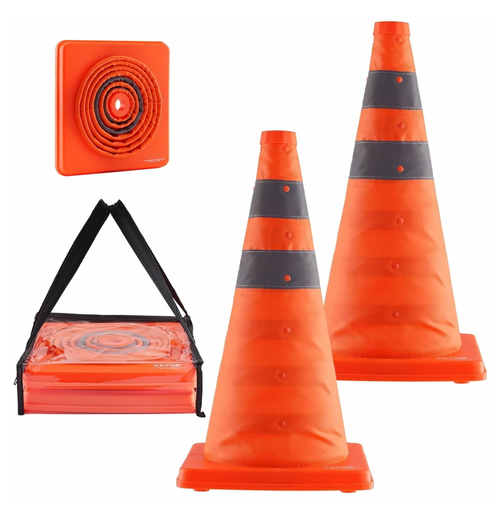 Safety Cones 2 Pack, 18 inch Collapsible Traffic Cones - Construction ...