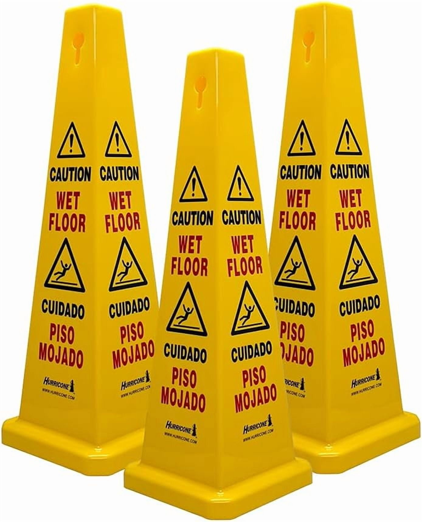 Safety Cones - 3 Pack - 36 Inch Four Sided Yellow "Caution Wet Floor ...