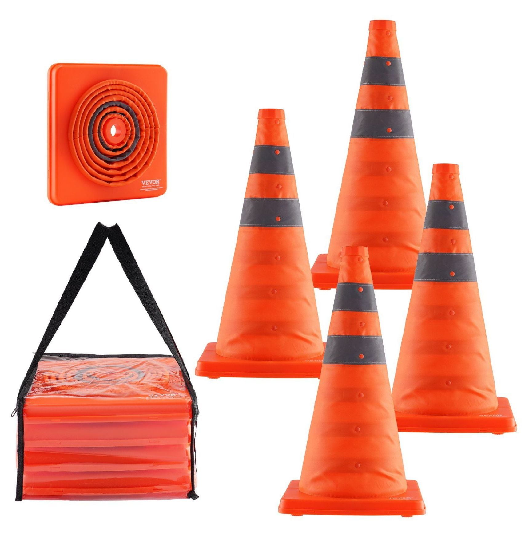 Safety Cones, 4 Pack 18 inch Collapsible Traffic Cones, Construction ...