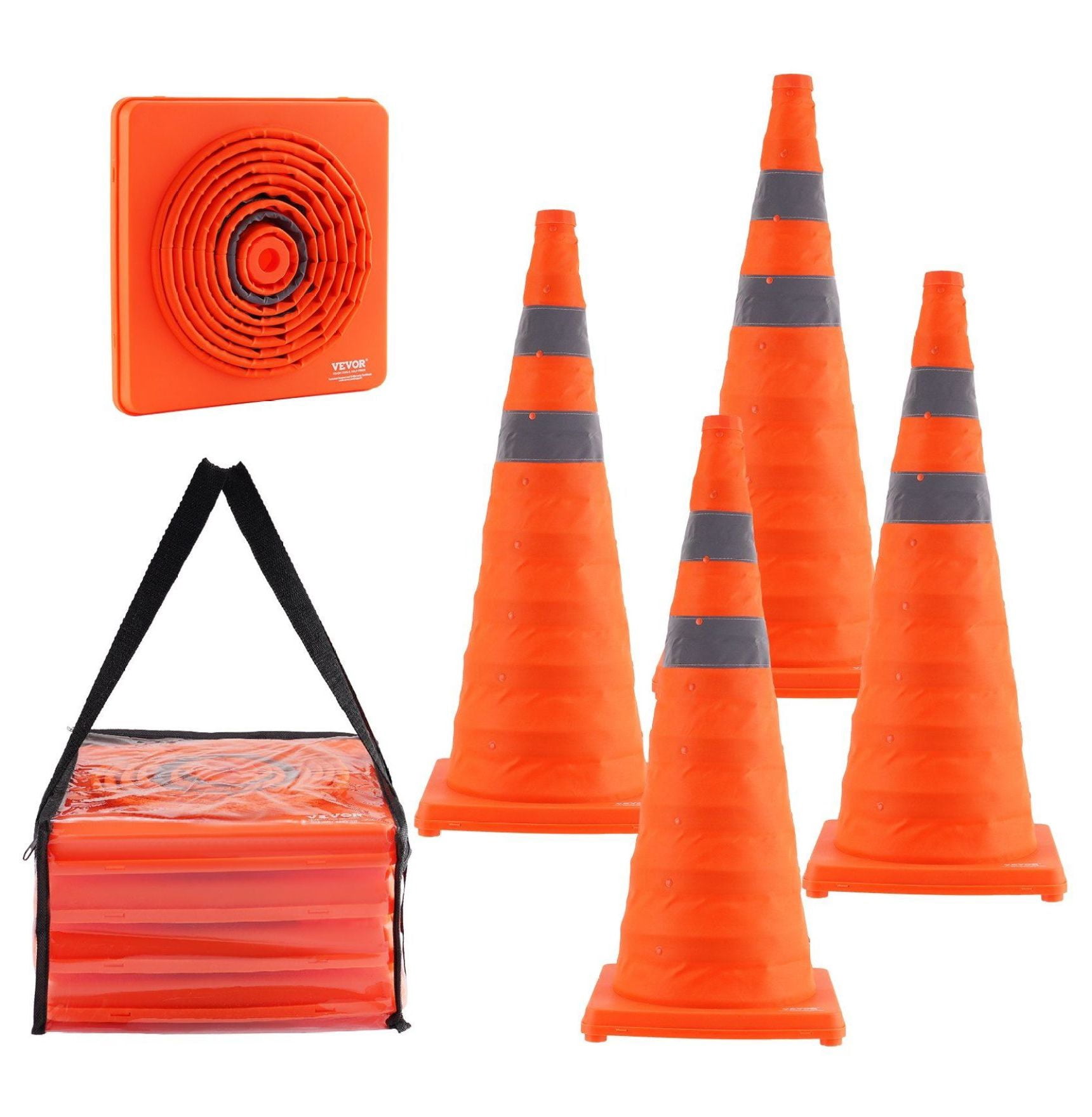 Safety Cones, 4 Pack 28 inch Collapsible Traffic Cones, Construction ...