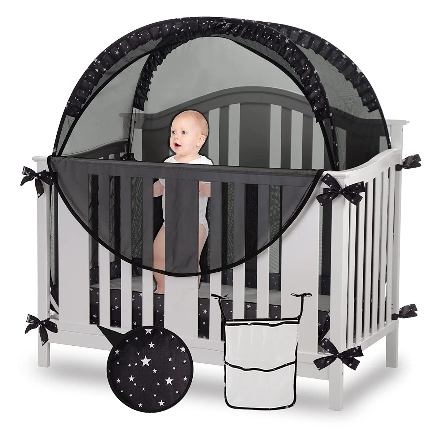 Safety Crib Tent to Keep Baby in Pop up Mosquito Net Netting Canopy ...