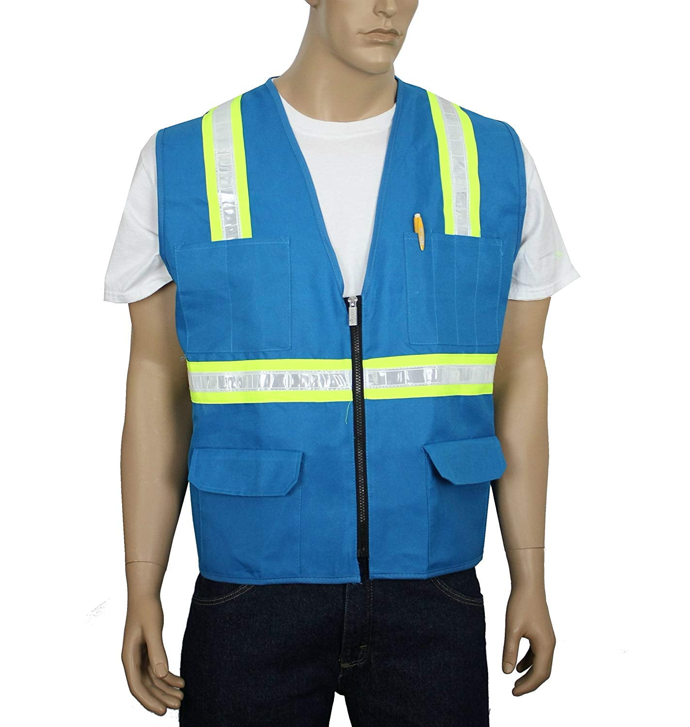 Safety Depot Light Blue Reflective Safety Vest with Pockets 8038-LB-S ...
