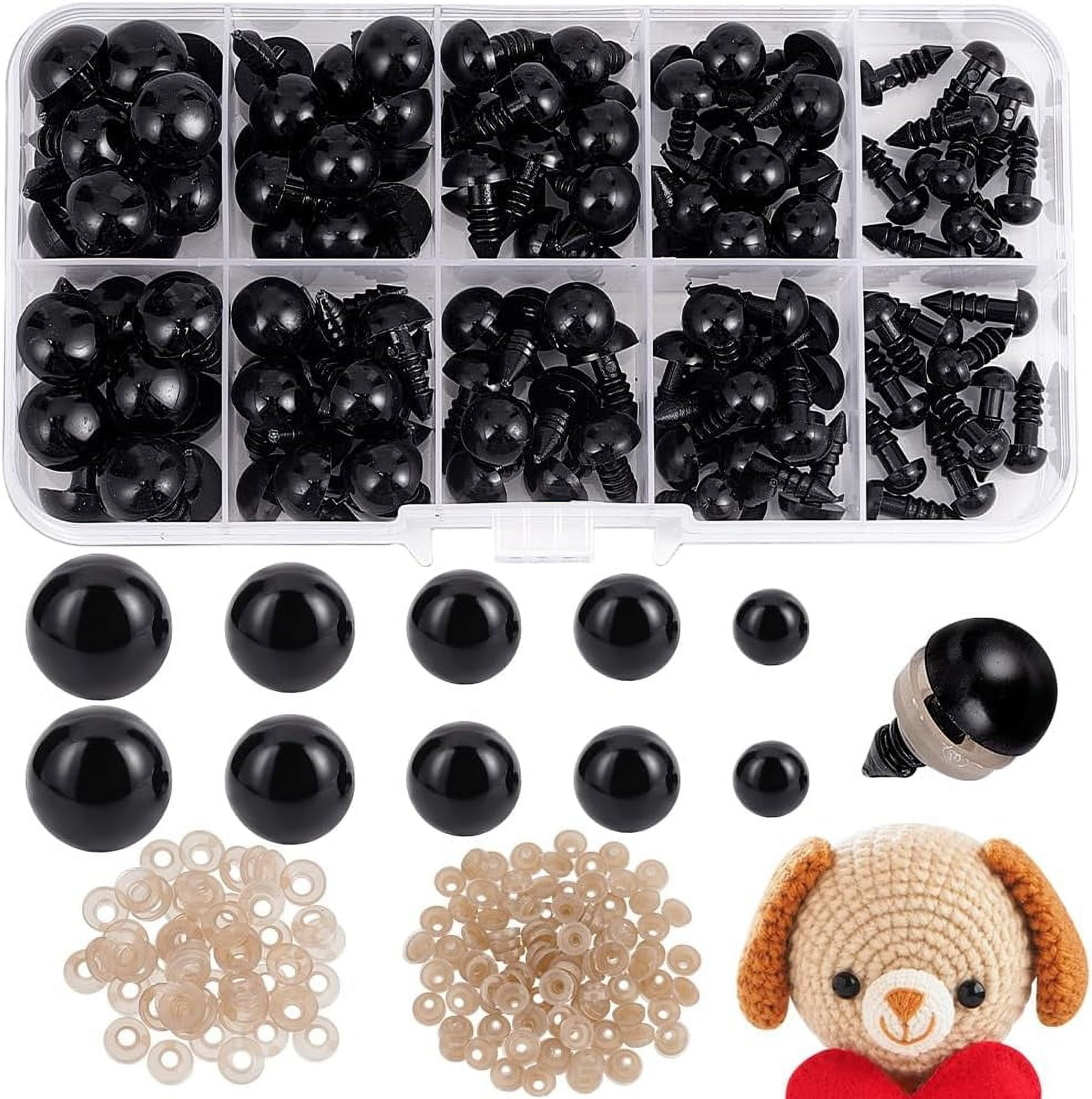 Safety Eyes 100 Sets Black Craft Eyes 5 Sizes Crochet Eyes Half Round ...