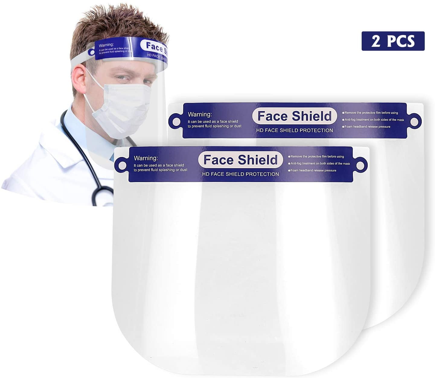 Safety Face Shield 2 PCS, All-Round Protection Cap Plastic Face Shield ...