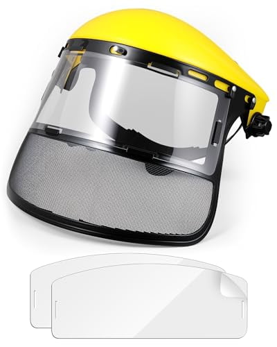 Safety Face Shield with Mesh and 2 Pcs Replacement Visors Face Shield ...