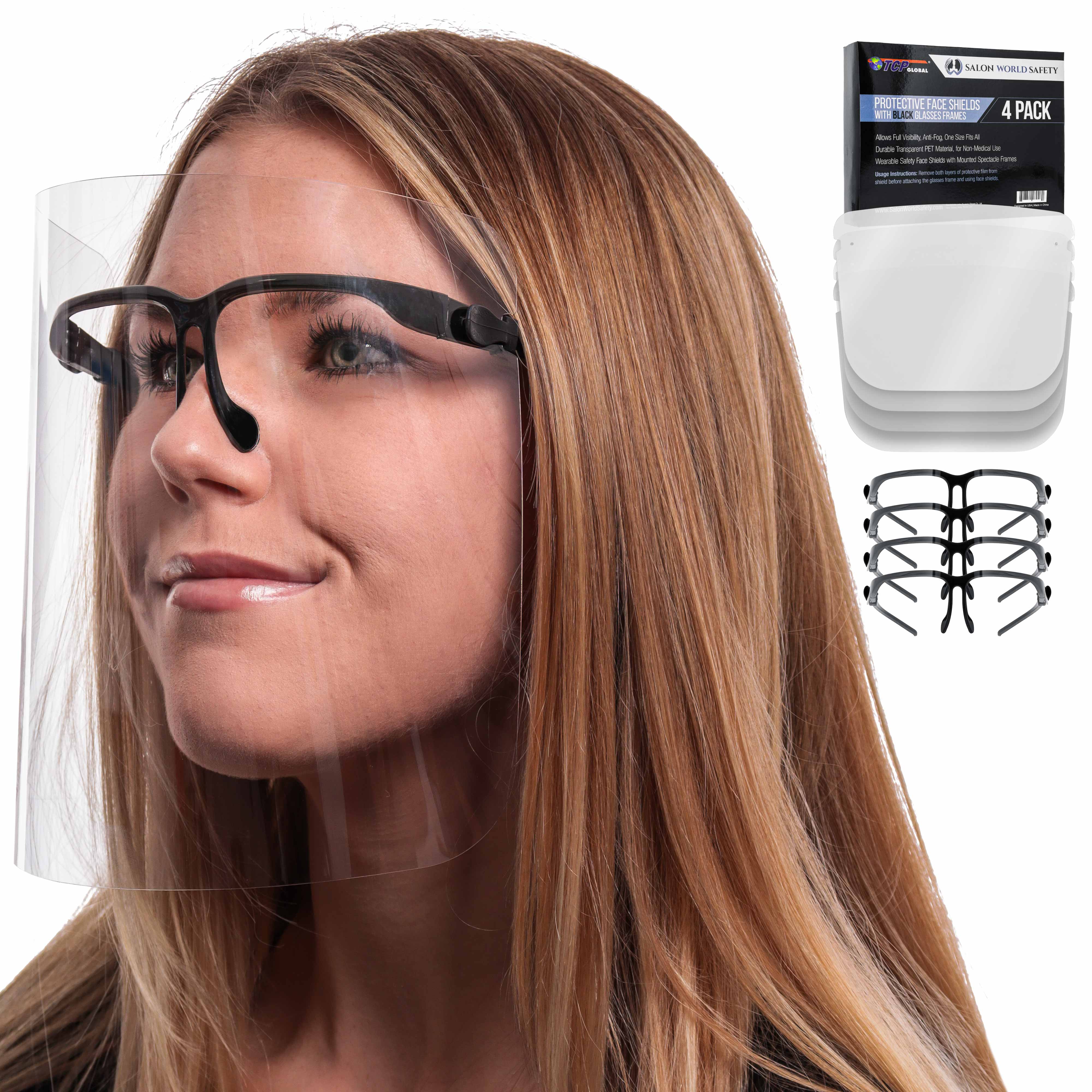 Safety Face Shields with Glasses Frames (Pack of 10) - Ultra Clear ...