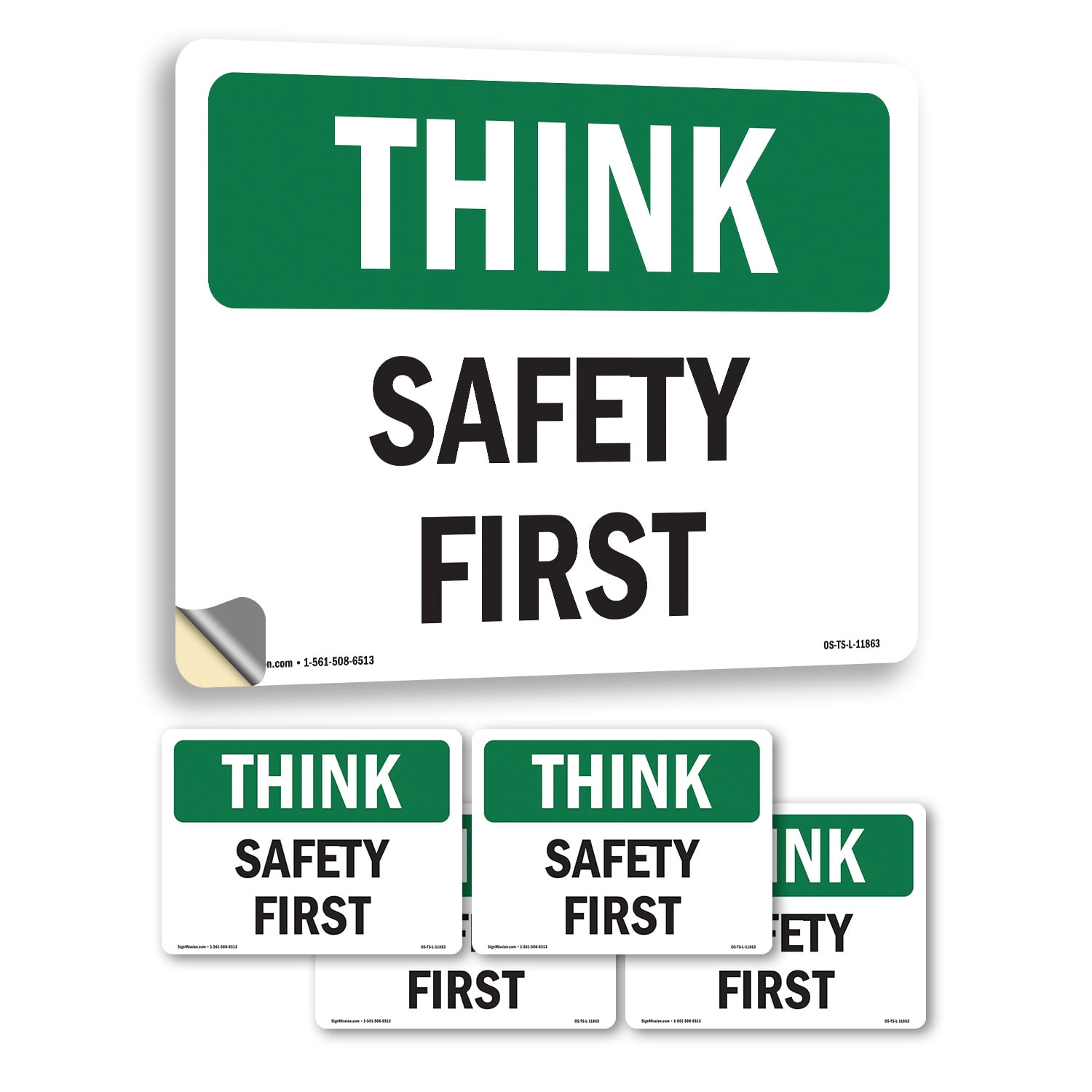 Safety First OSHA Think Vinyl Decal Label 7 Inch x 5 Inch - 5 Pack ...