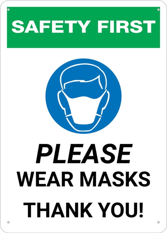 Safety First Please Wear Masks Thank You Sign 12 X 8 Inch Metal Sign ...