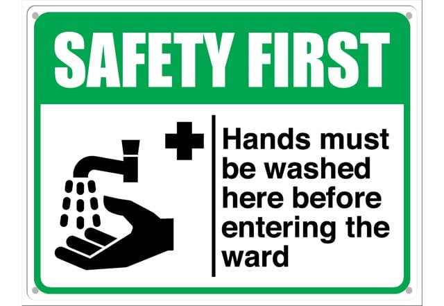 Safety First Sign Hands Must Be Washed Here Before Enter Aluminum Tin ...
