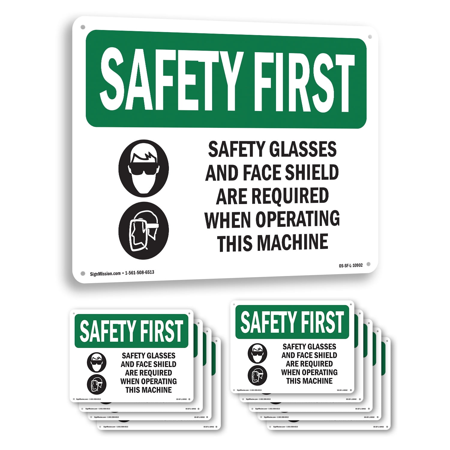 Safety Glasses And Face Shield With Symbol OSHA SAFETY FIRST Aluminum ...