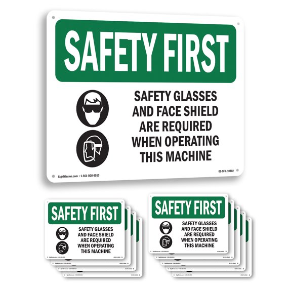 Safety Glasses And Face Shield With Symbol OSHA SAFETY FIRST Aluminum ...