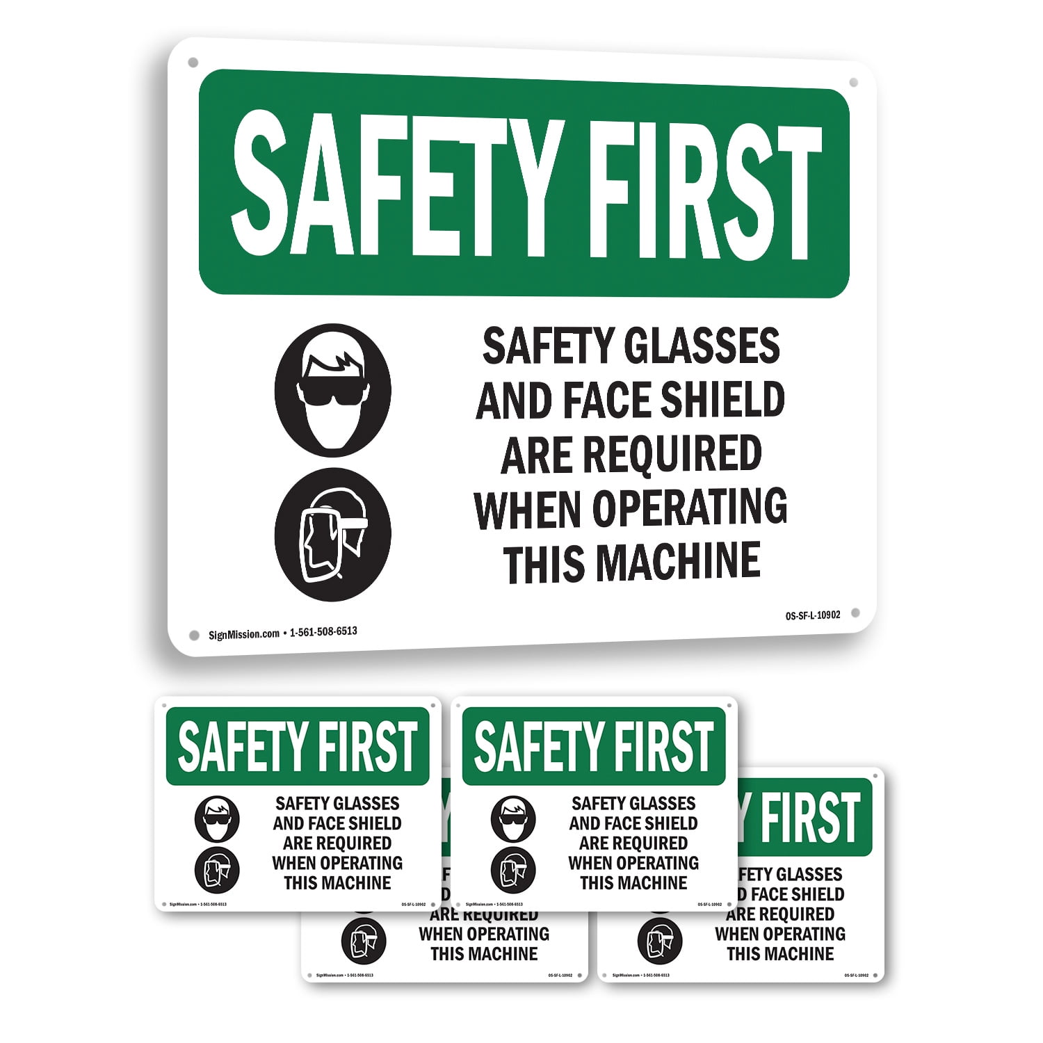 Safety Glasses And Face Shield With Symbol OSHA SAFETY FIRST Aluminum ...