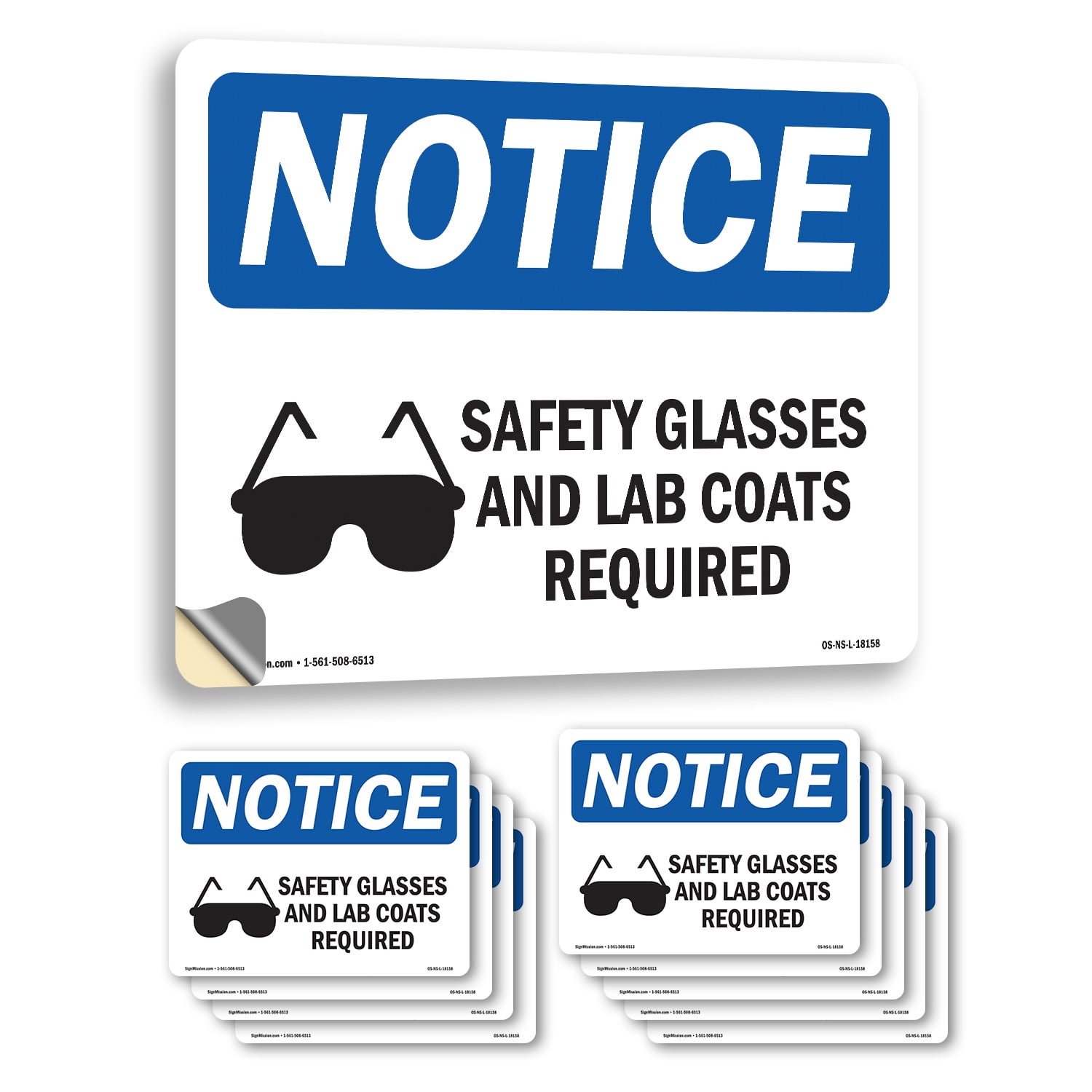 Safety Glasses And Lab Coats Required With Symbol OSHA Notice Vinyl ...