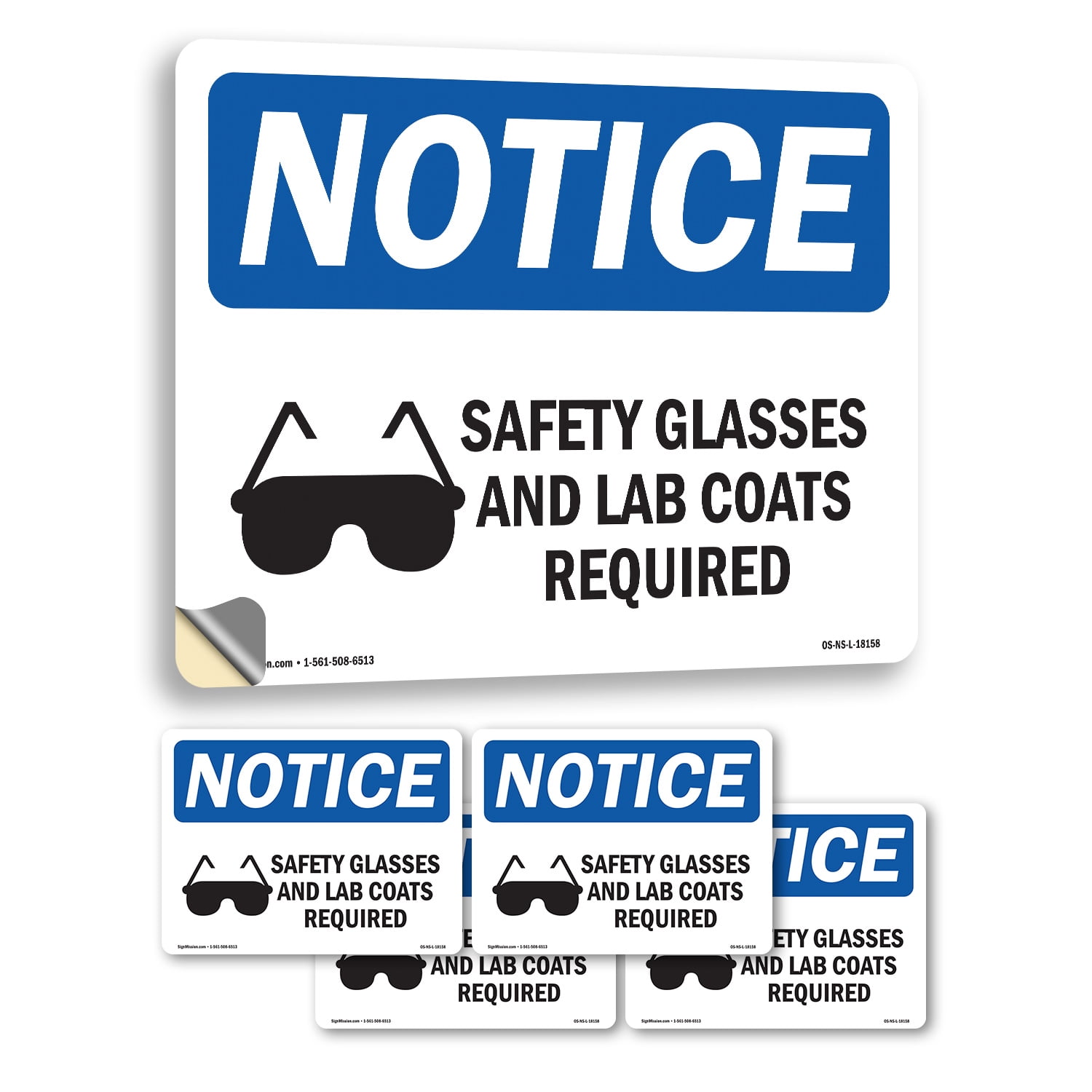 Safety Glasses And Lab Coats Required With Symbol OSHA Notice Vinyl ...