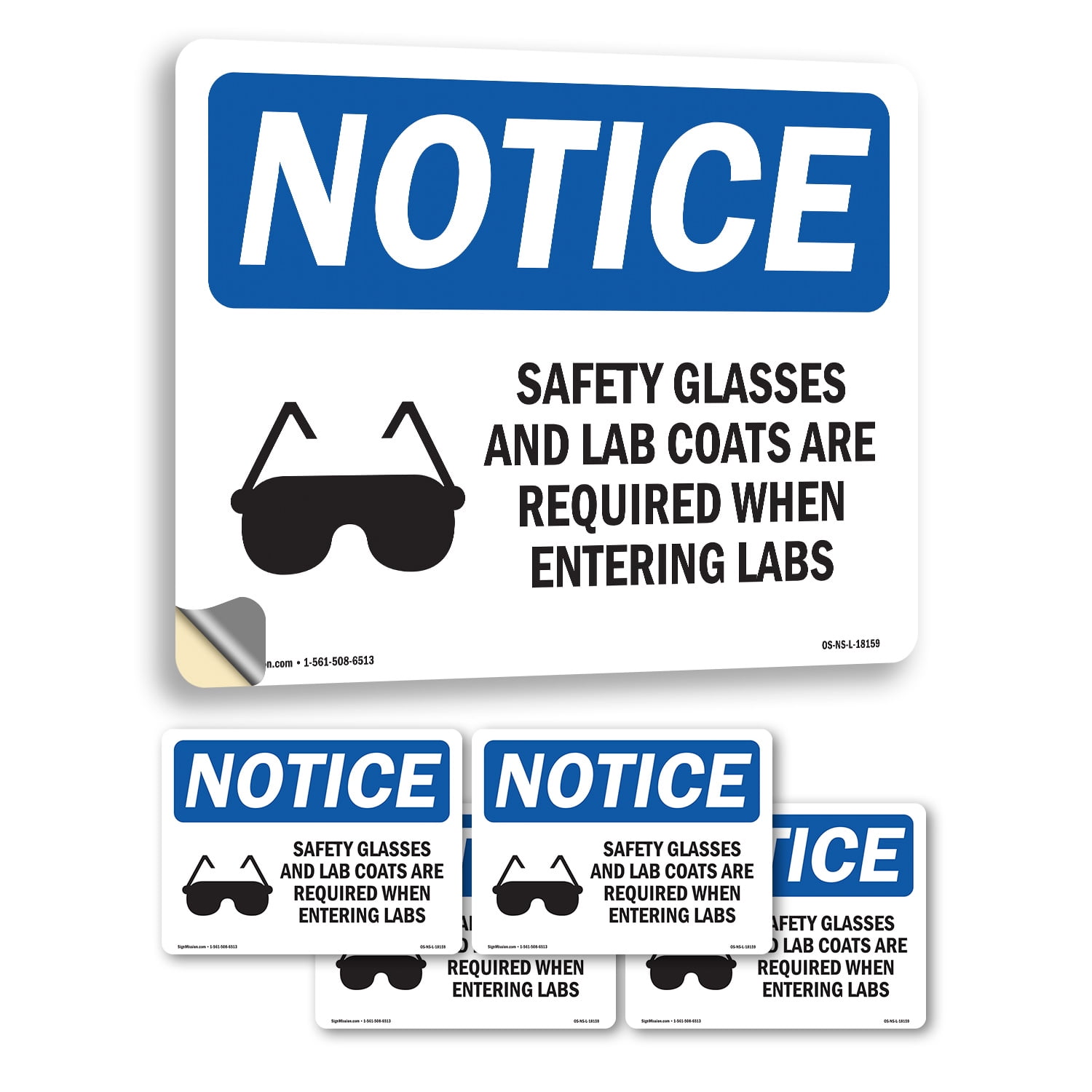 Safety Glasses And Lab Coats With Symbol OSHA Notice Vinyl Decal Label ...