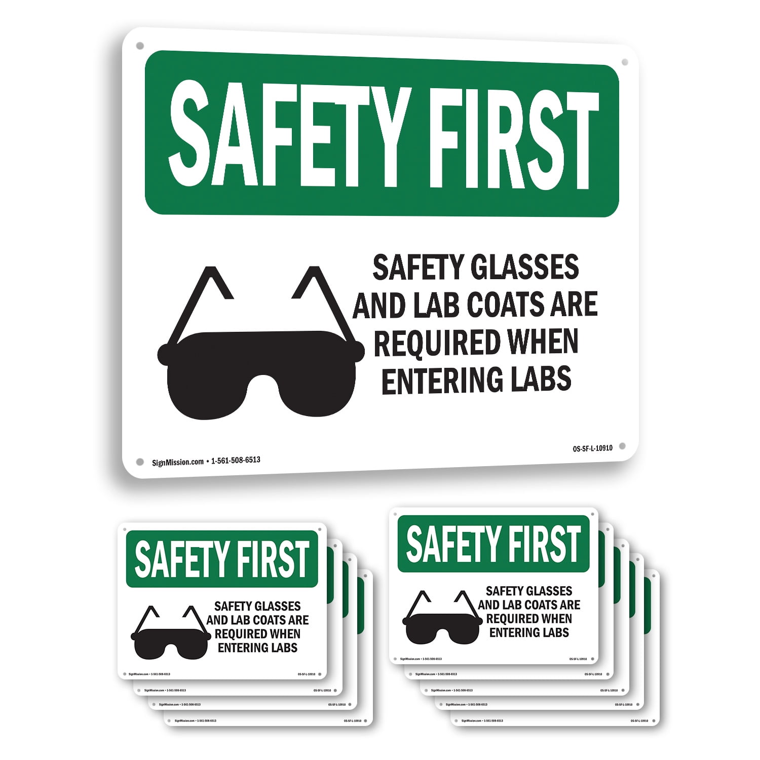 Safety Glasses And Lab Coats With Symbol OSHA SAFETY FIRST Aluminum ...