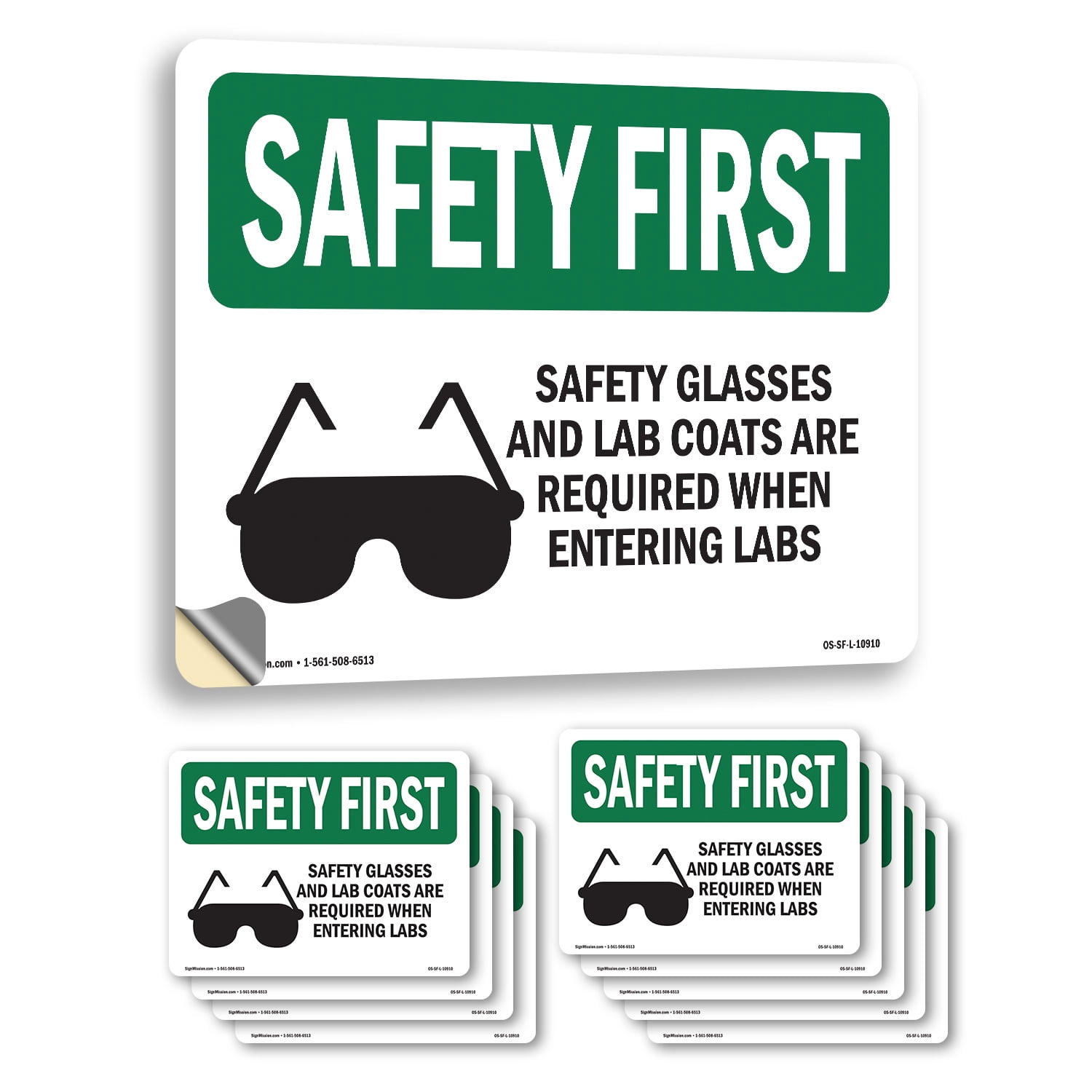 Safety Glasses And Lab Coats With Symbol OSHA SAFETY FIRST Vinyl Decal ...