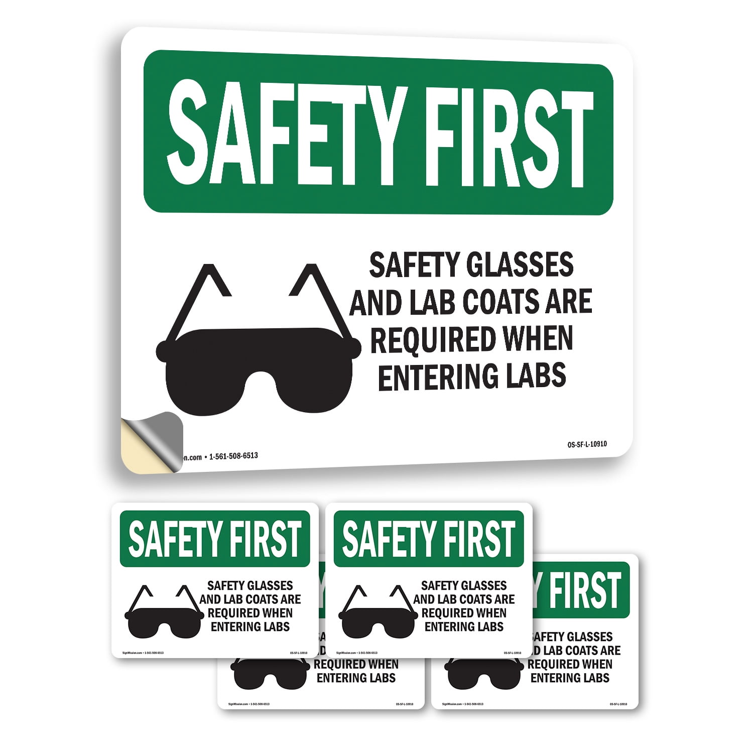 Safety Glasses And Lab Coats With Symbol OSHA SAFETY FIRST Vinyl Decal ...