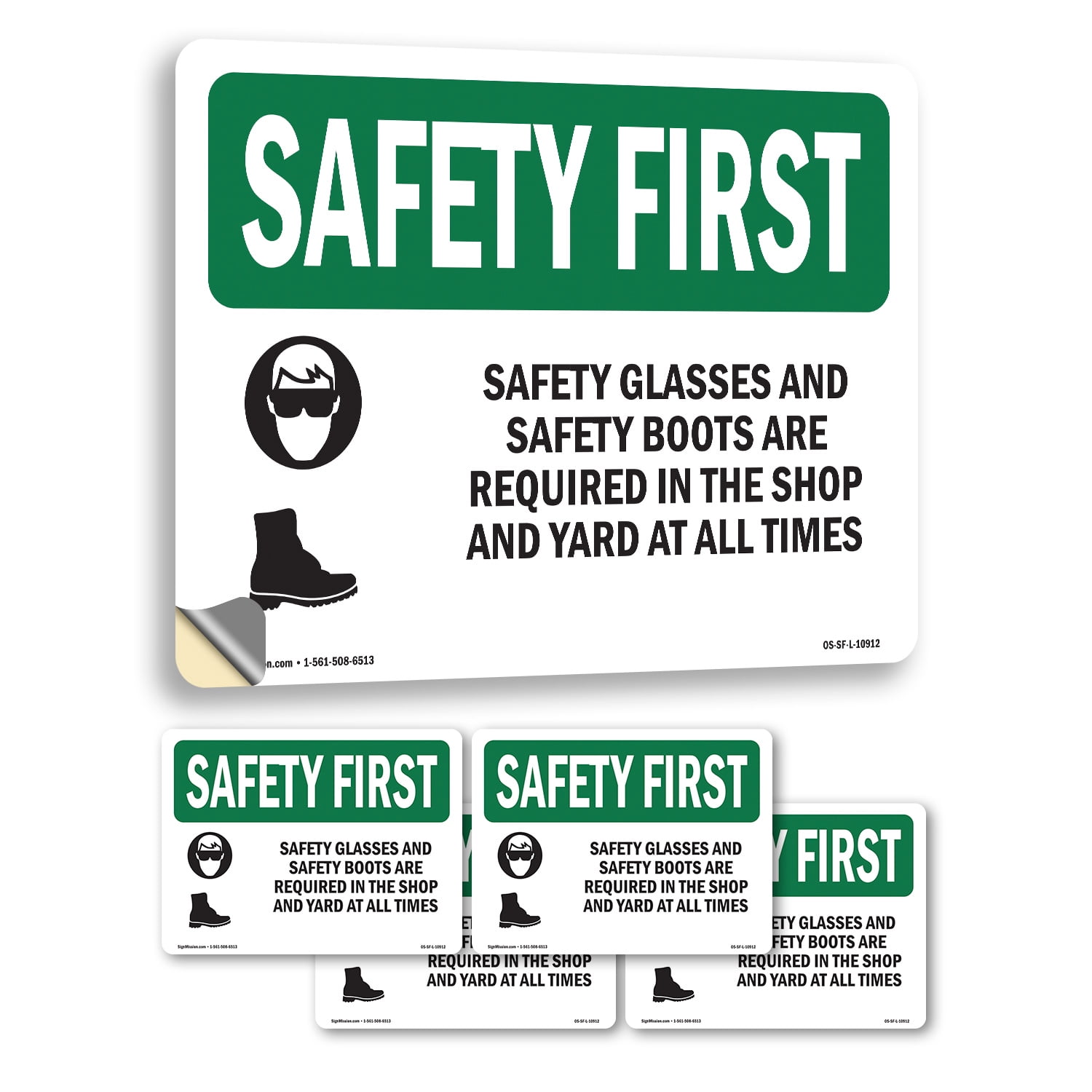 Safety Glasses And Safety Boots With Symbol OSHA SAFETY FIRST Vinyl ...