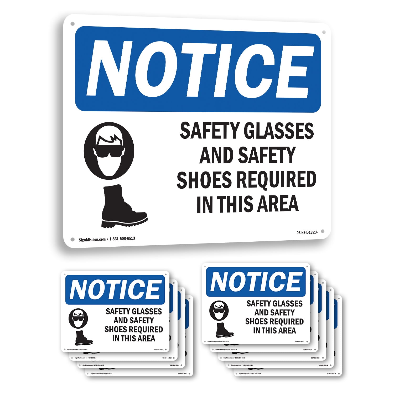Safety Glasses And Safety Shoes Required OSHA Notice Rigid Plastic Sign ...