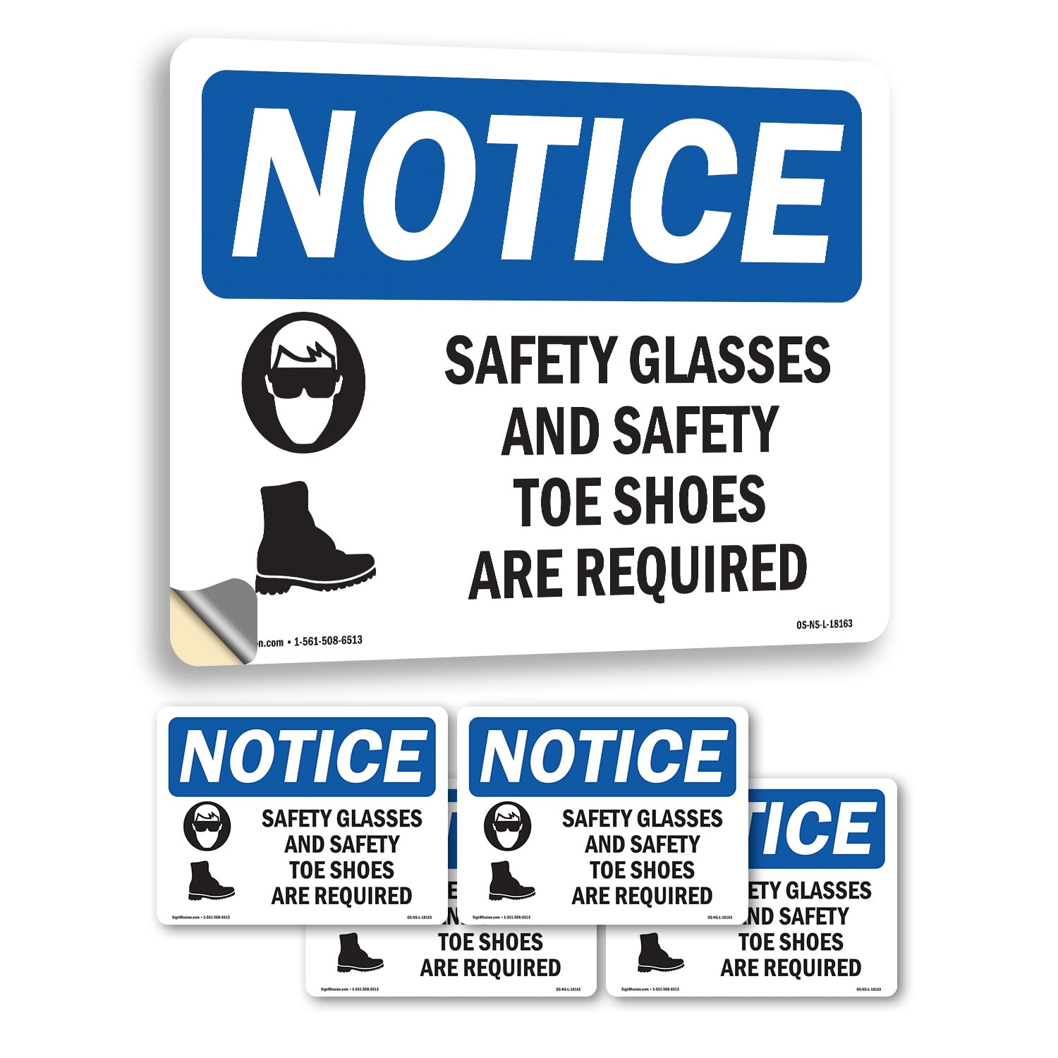 Safety Glasses And Safety Toe With Symbol OSHA Notice Vinyl Decal Label ...