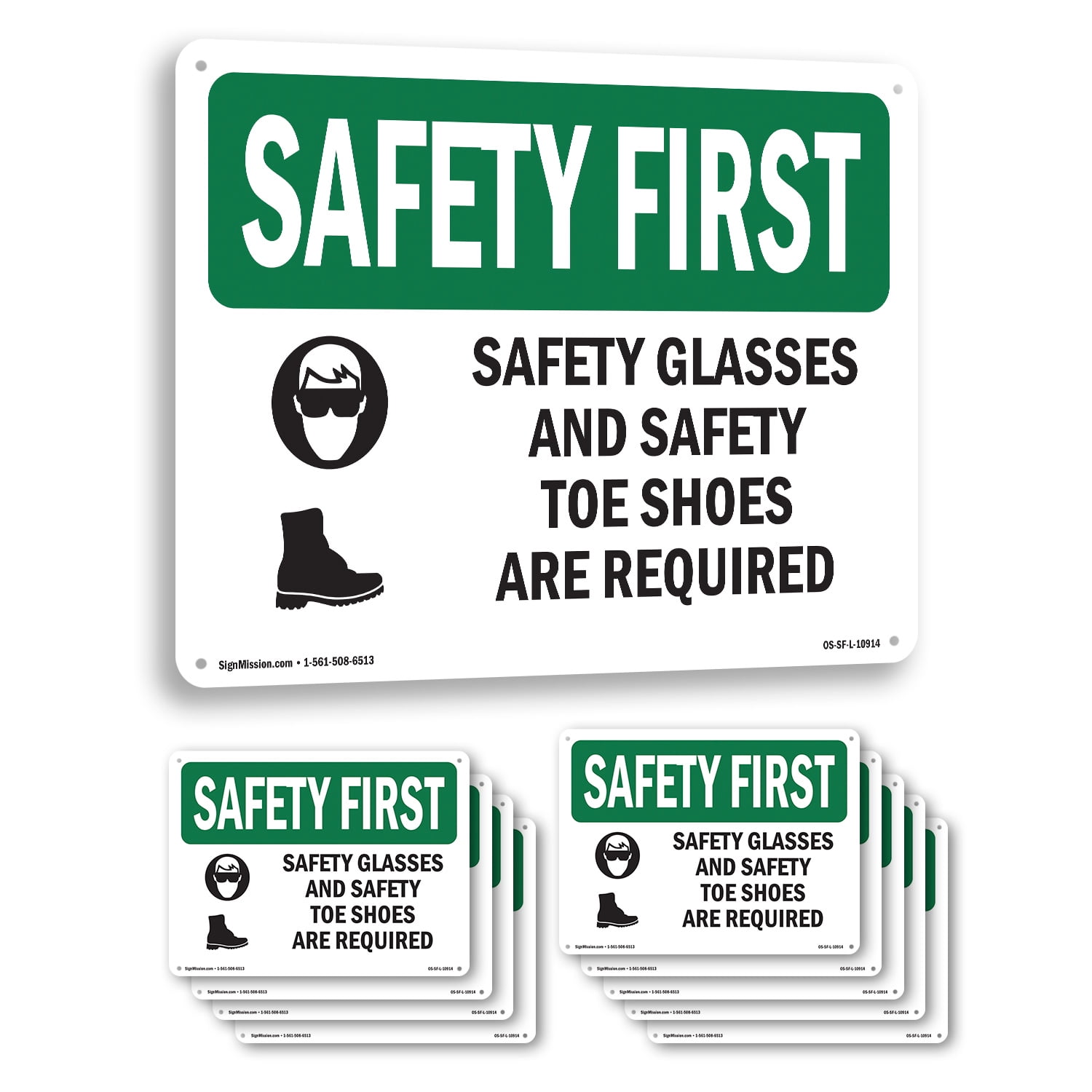 Safety Glasses And Safety Toe With Symbol OSHA SAFETY FIRST Rigid ...