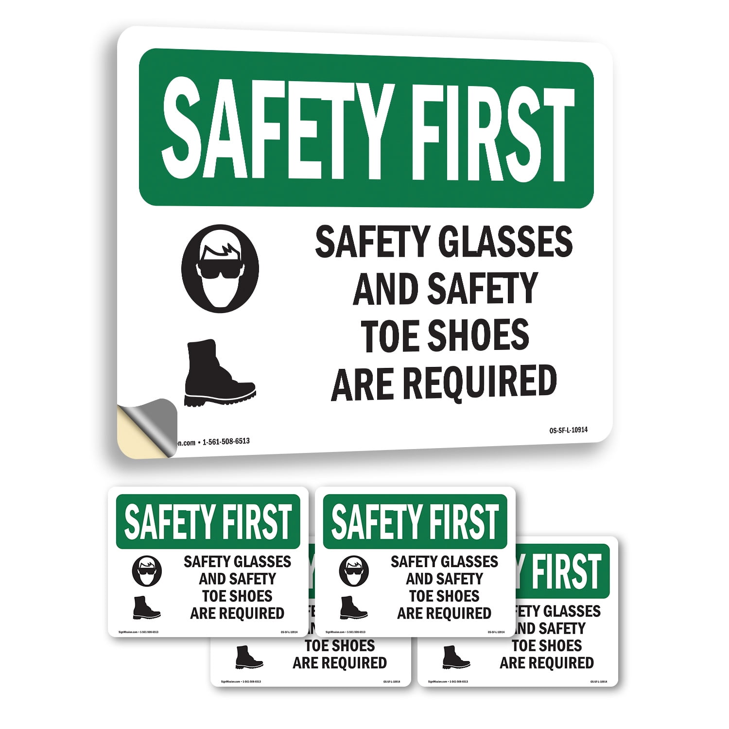 Safety Glasses And Safety Toe With Symbol OSHA SAFETY FIRST Vinyl Decal ...