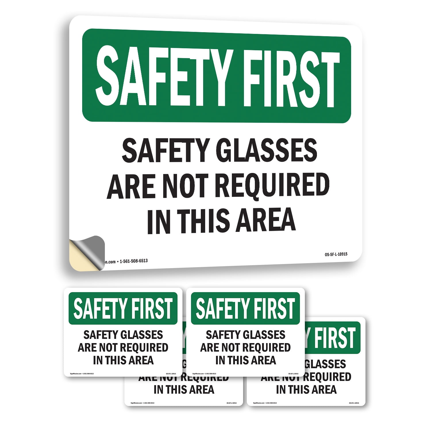Safety Glasses Are Not Required In This Area OSHA SAFETY FIRST Vinyl ...