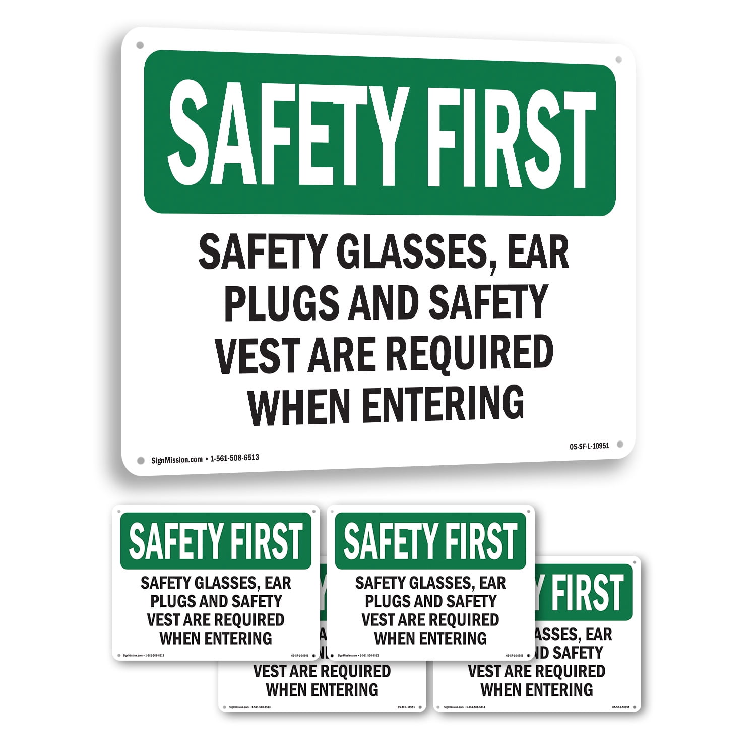 Safety Glasses Ear Plugs And Safety Vest OSHA SAFETY FIRST Rigid ...
