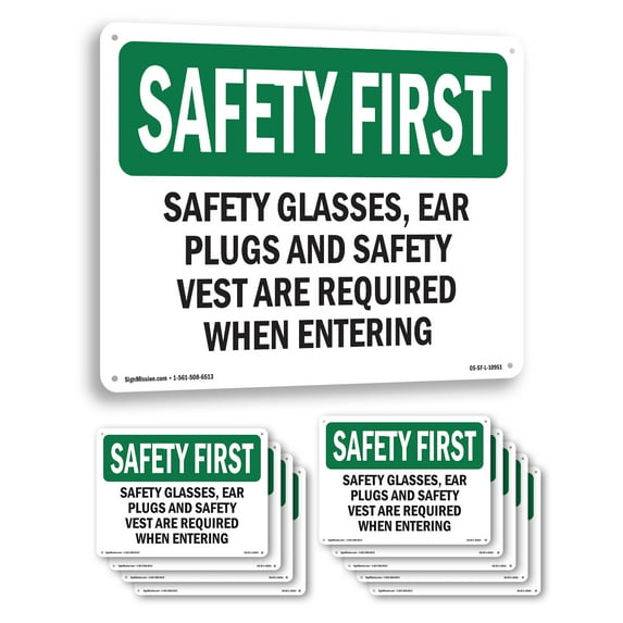 Safety Glasses Ear Plugs And Safety Vest OSHA SAFETY FIRST Rigid ...