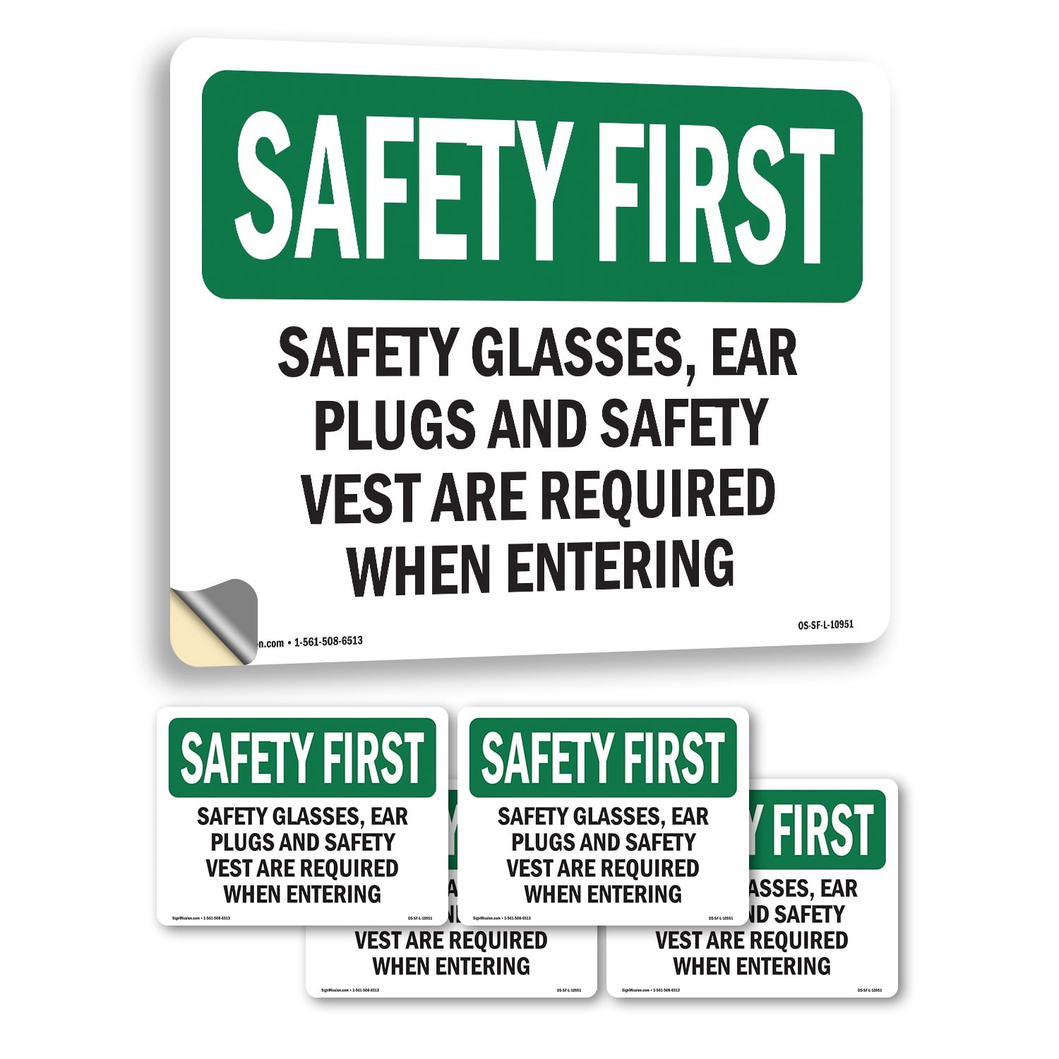 Safety Glasses Ear Plugs And Safety Vest OSHA SAFETY FIRST Vinyl Decal ...