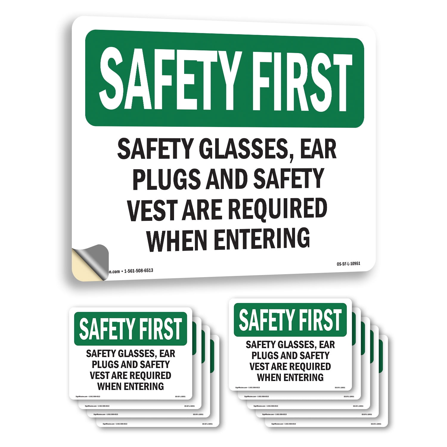Safety Glasses Ear Plugs And Safety Vest OSHA SAFETY FIRST Vinyl Decal ...