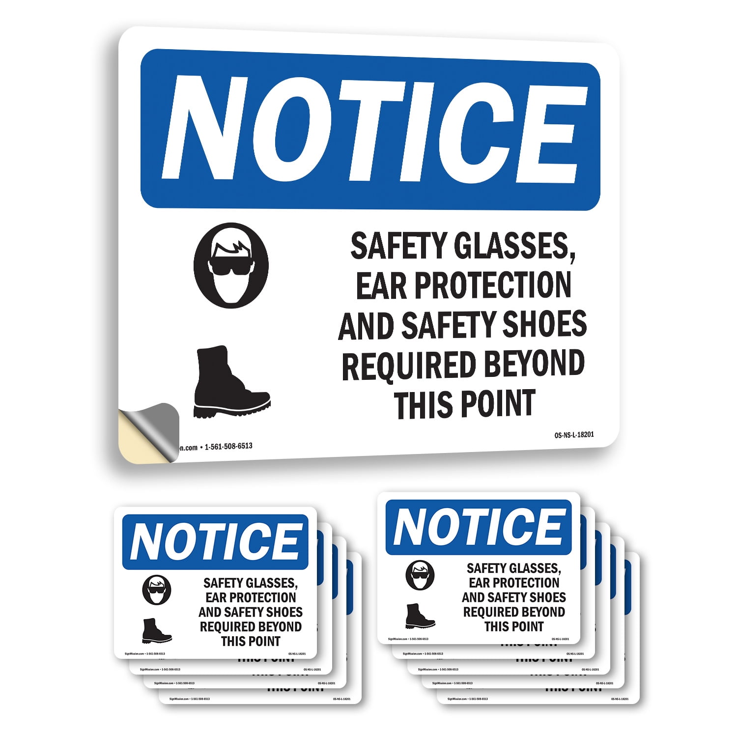 Safety Glasses Ear Protection With Symbol OSHA Notice Vinyl Decal Label ...