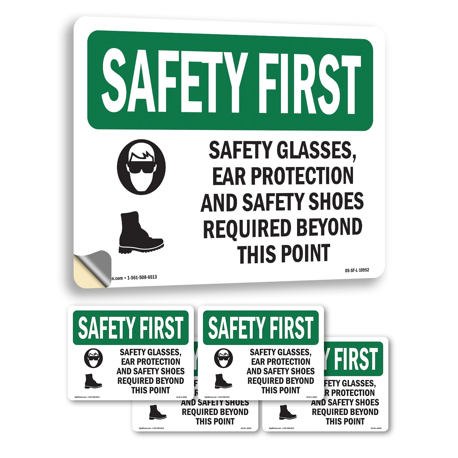 Safety Glasses Ear Protection With Symbol OSHA SAFETY FIRST Vinyl Decal ...