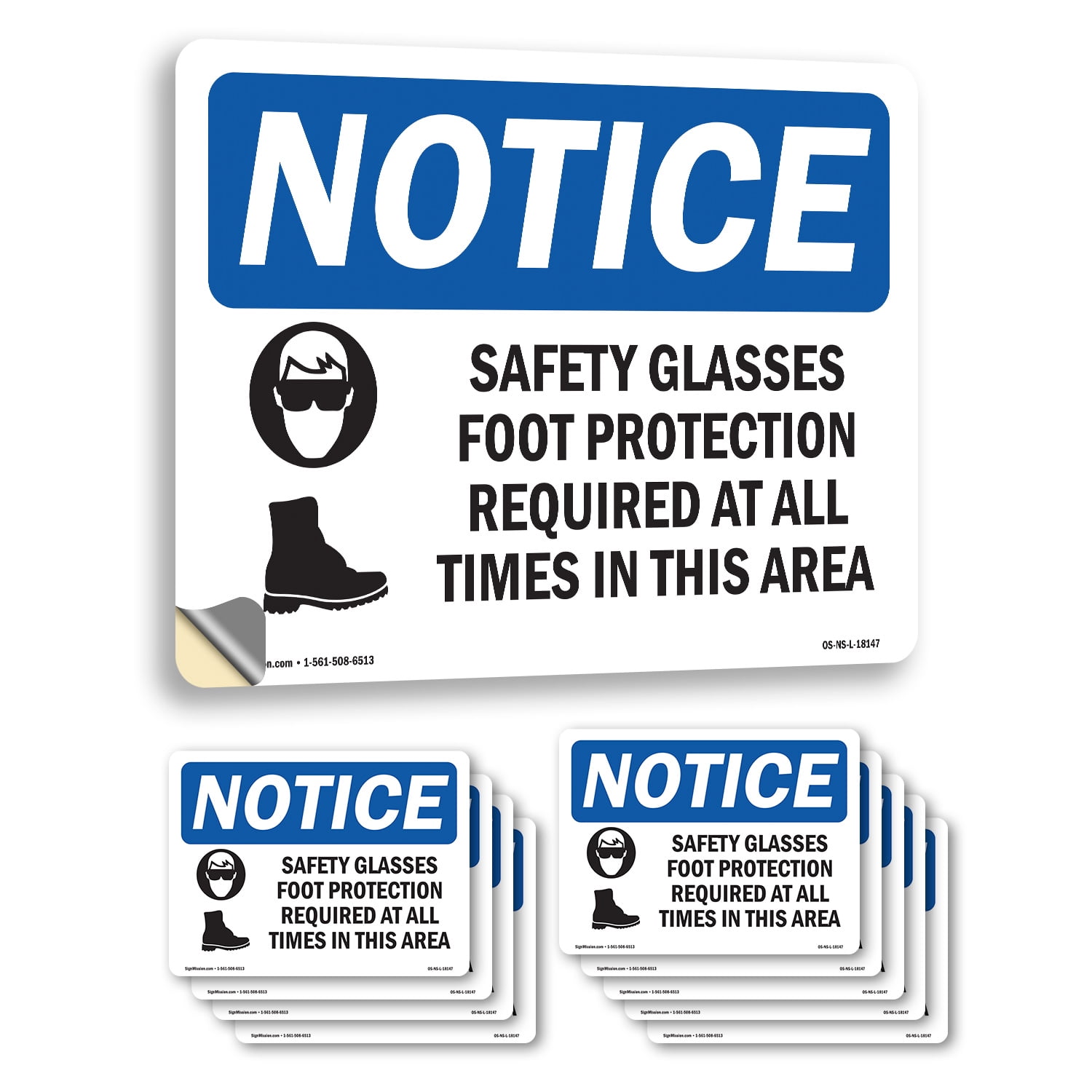 Safety Glasses & Foot Protection With Symbol OSHA Notice Vinyl Decal ...