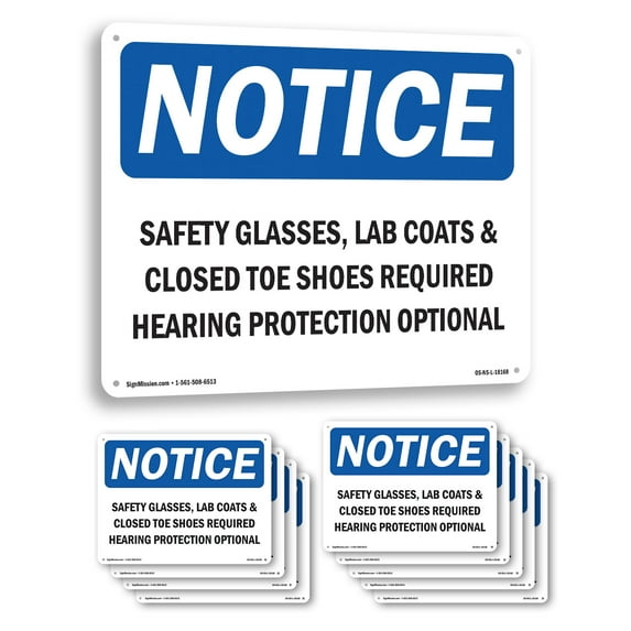 Safety Glasses Lab Coats & Closed Toe Shoes OSHA Notice Rigid Plastic ...