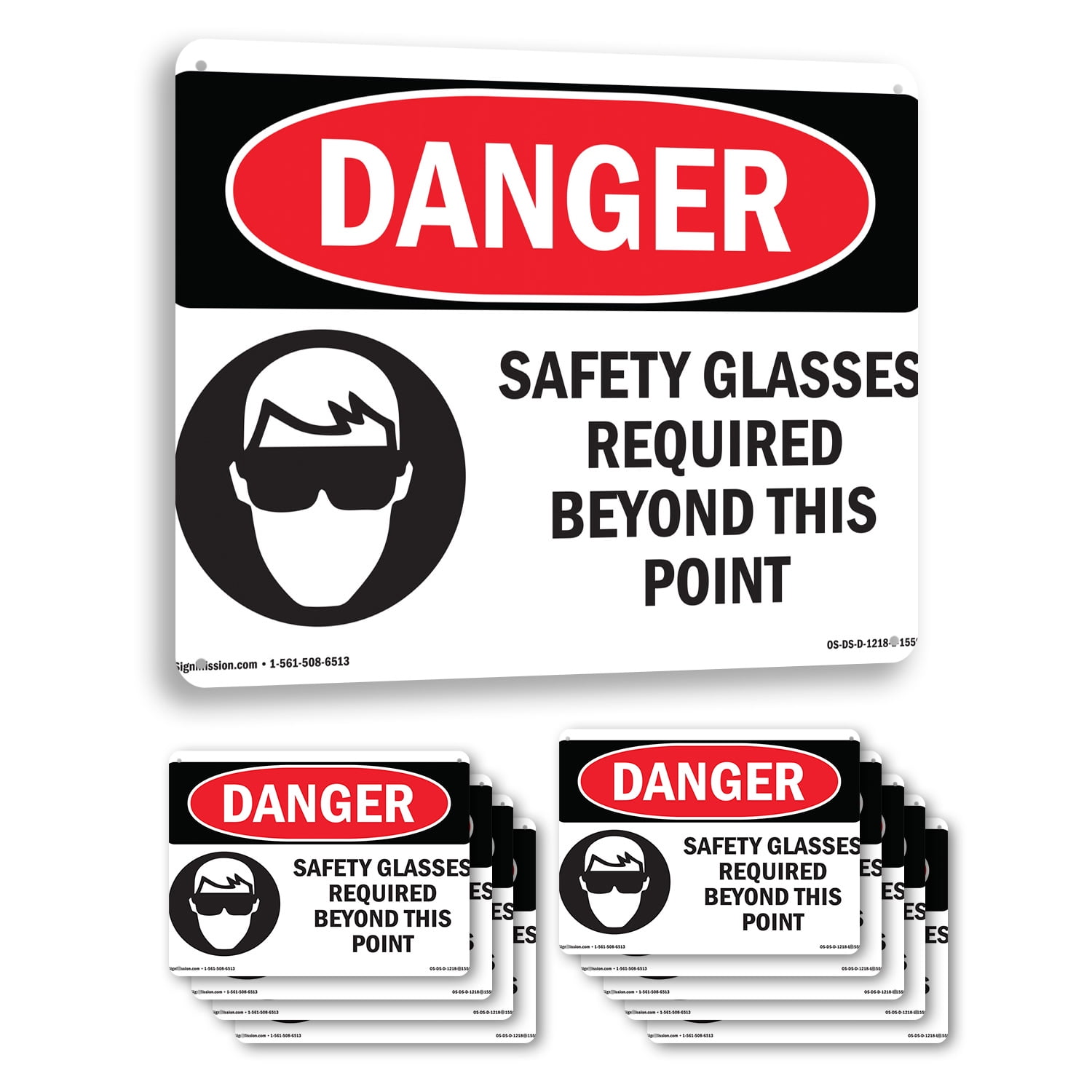 Safety Glasses Required Beyond This Point OSHA Danger Rigid Plastic ...