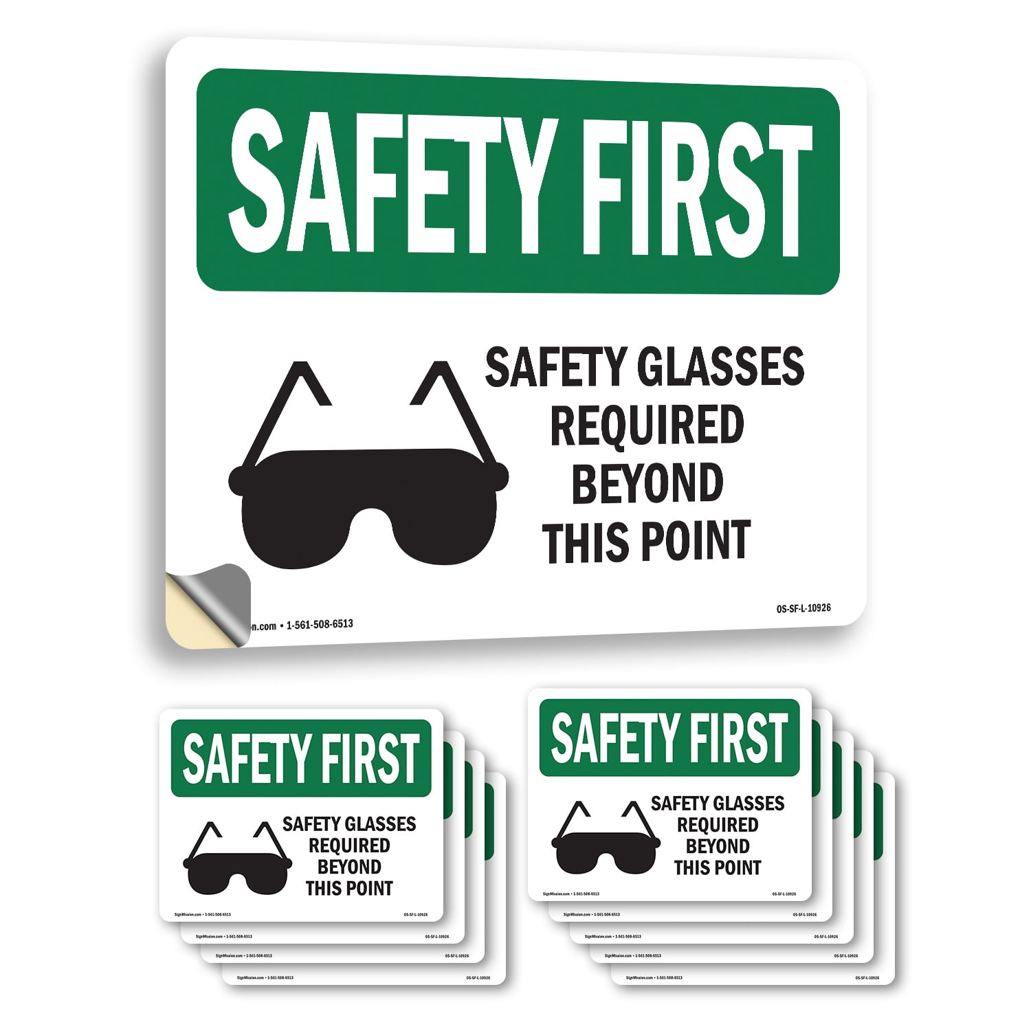 Safety Glasses Required Beyond With Symbol OSHA SAFETY FIRST Vinyl ...