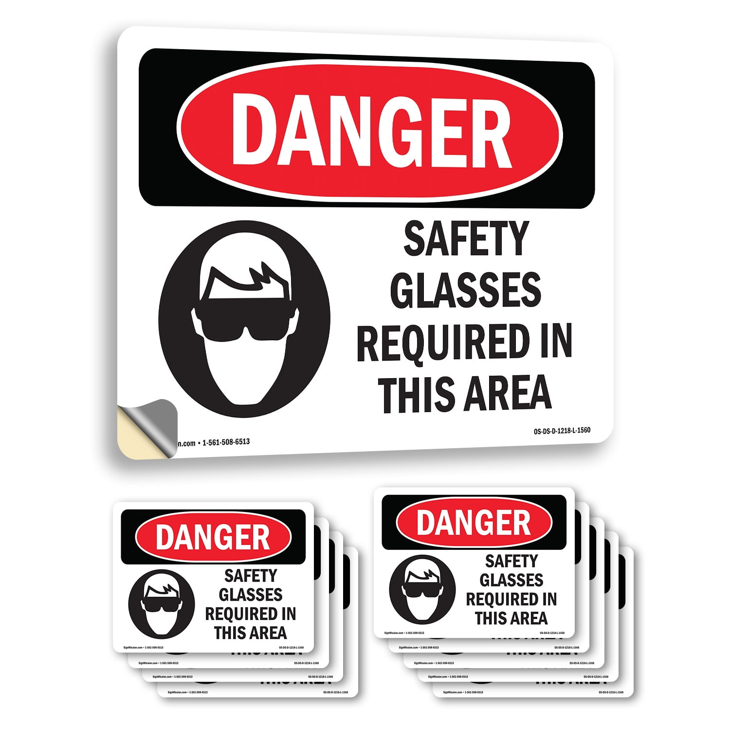 Safety Glasses Required In This Area OSHA Danger Vinyl Decal Label 24 ...
