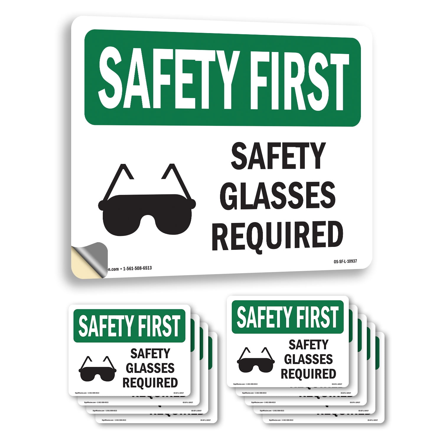 Safety Glasses Required With Symbol OSHA SAFETY FIRST Vinyl Decal Label ...