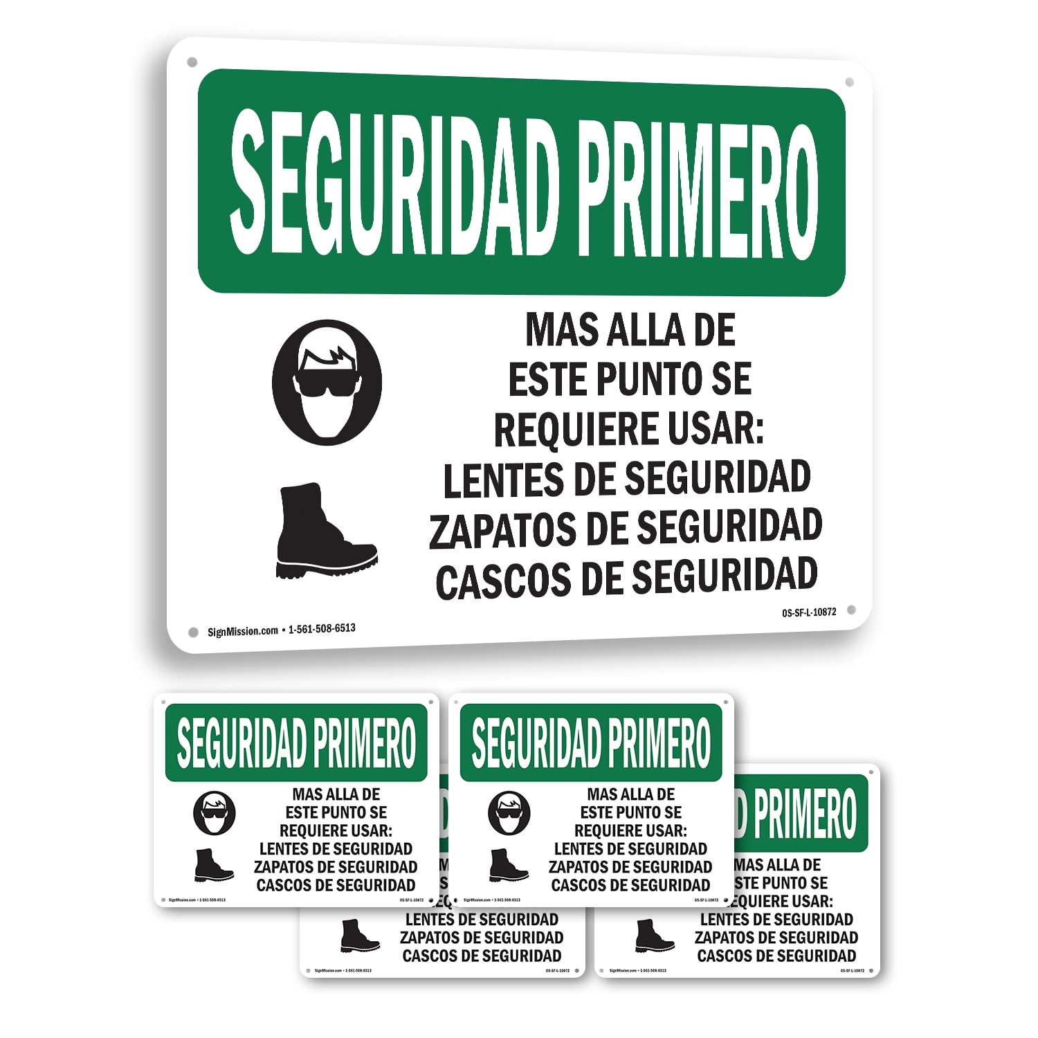 Safety Glasses Safety Shoes Spanish OSHA SAFETY FIRST Rigid Plastic ...