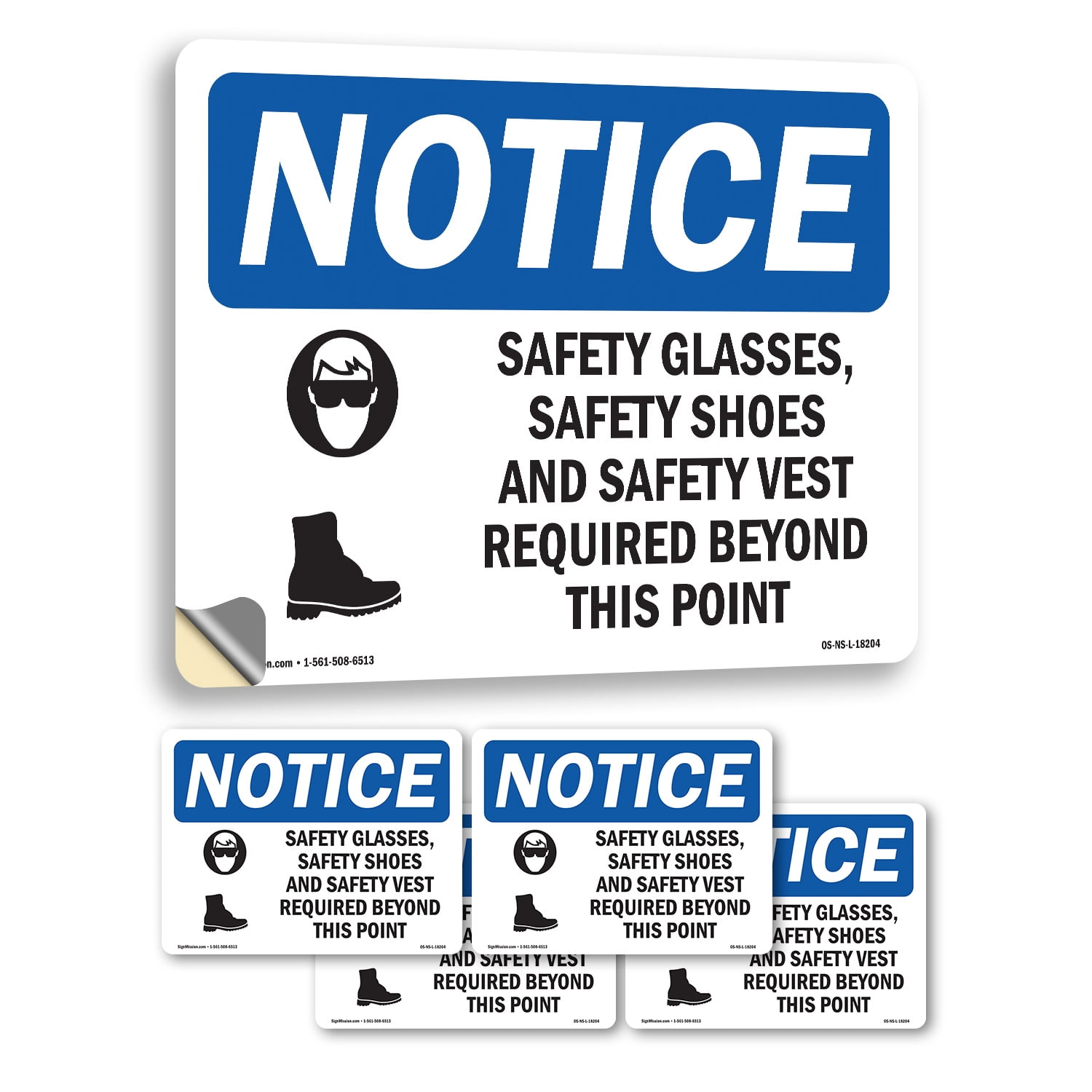 Safety Glasses Safety Shoes With Symbol OSHA Notice Vinyl Decal Label 7 ...