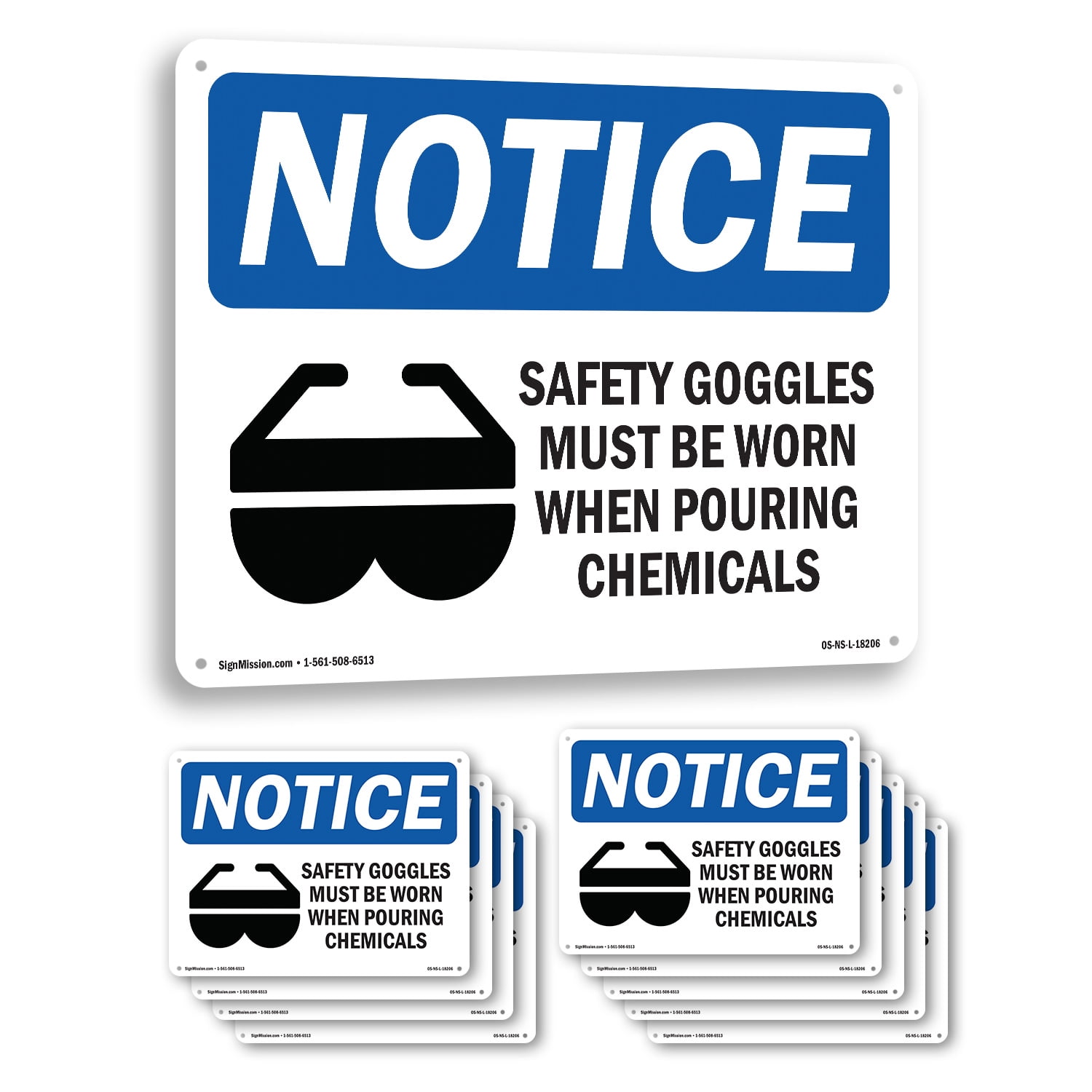 Safety Goggles Must Be Worn OSHA Notice Rigid Plastic Sign 18 Inch x 12 ...