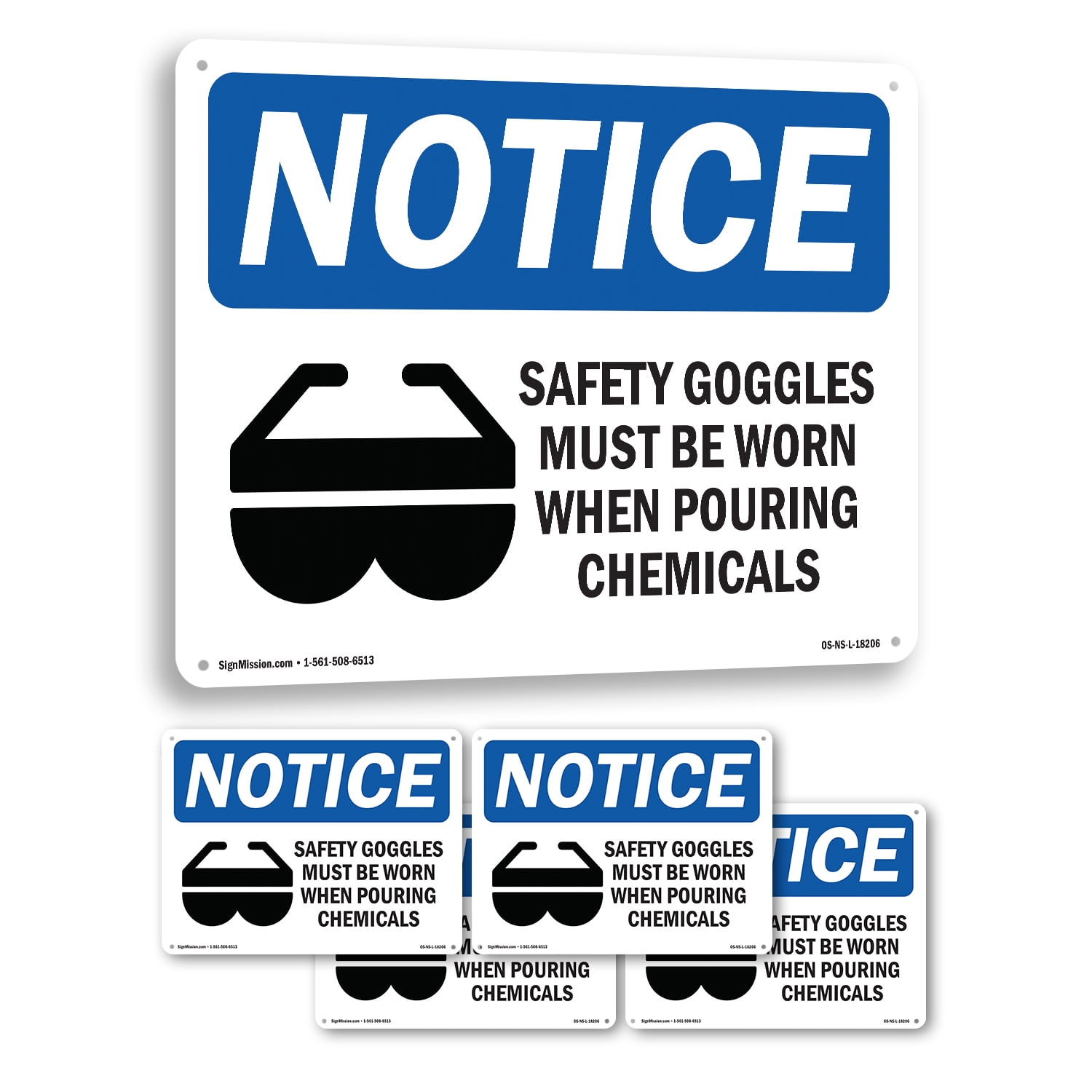 Safety Goggles Must Be Worn OSHA Notice Rigid Plastic Sign 24 Inch x 18 ...