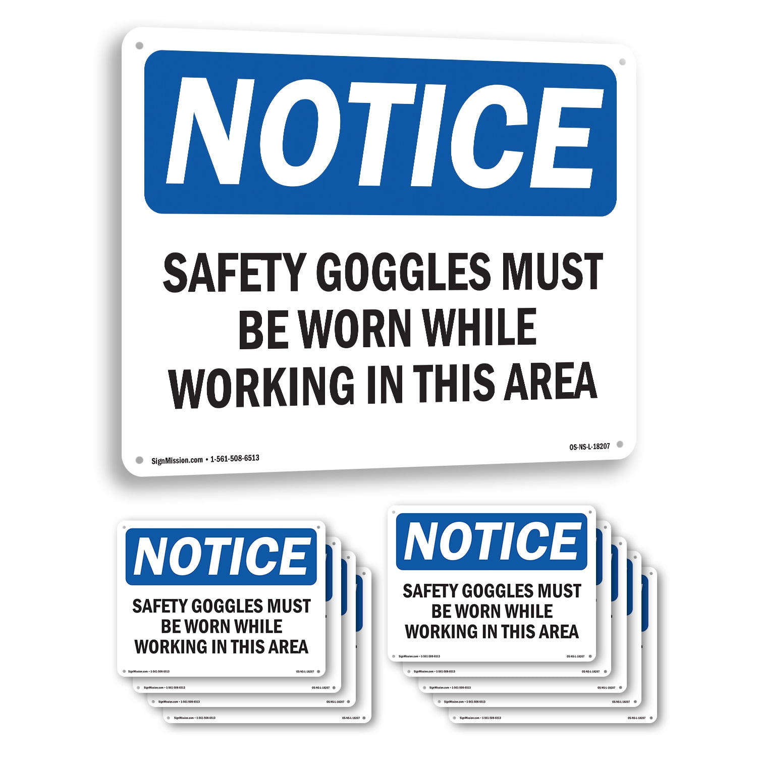 Safety Goggles Must Be Worn While Working OSHA Notice Rigid Plastic ...