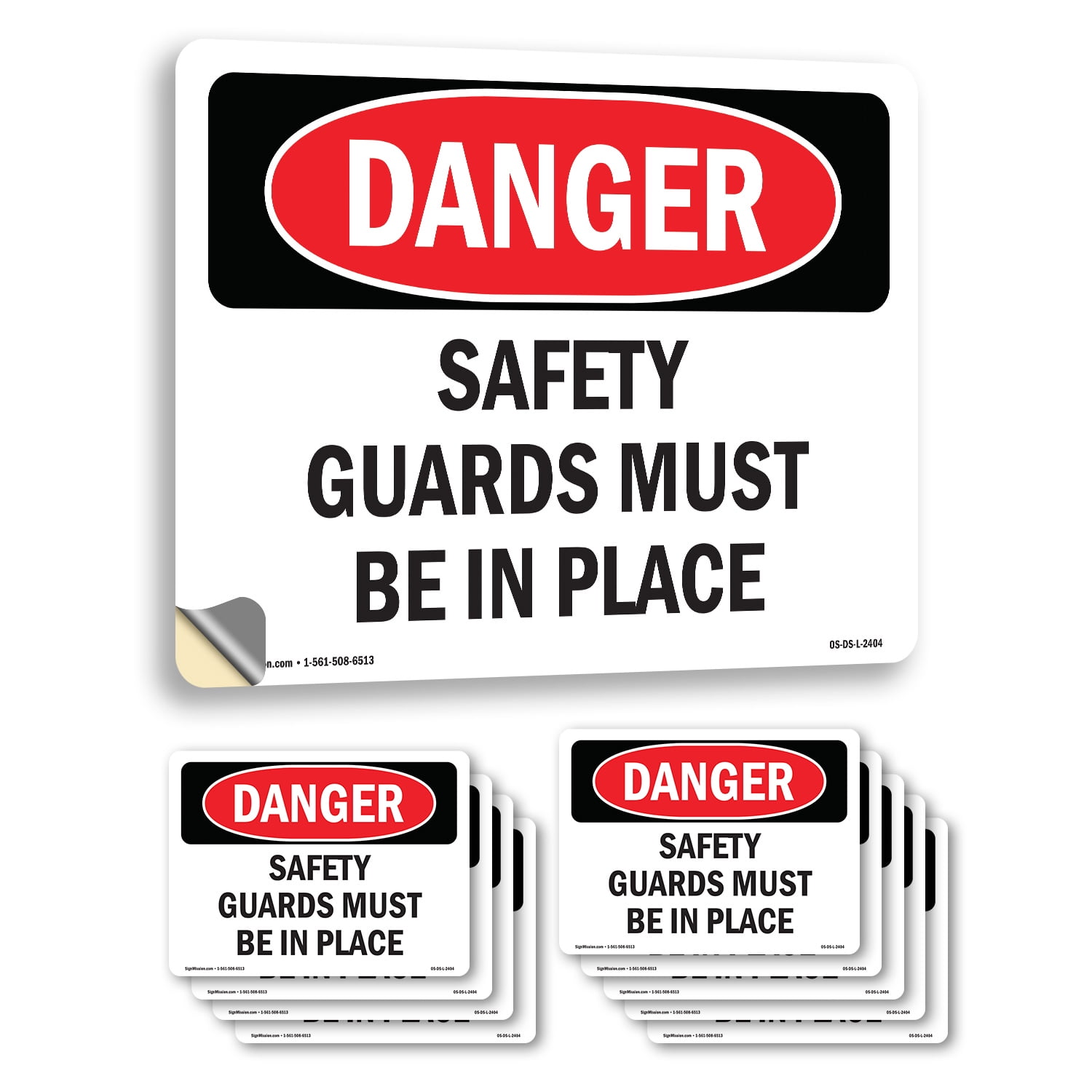 Safety Guards Must Be In Place OSHA Danger Vinyl Decal Label 5 Inch x 3 ...